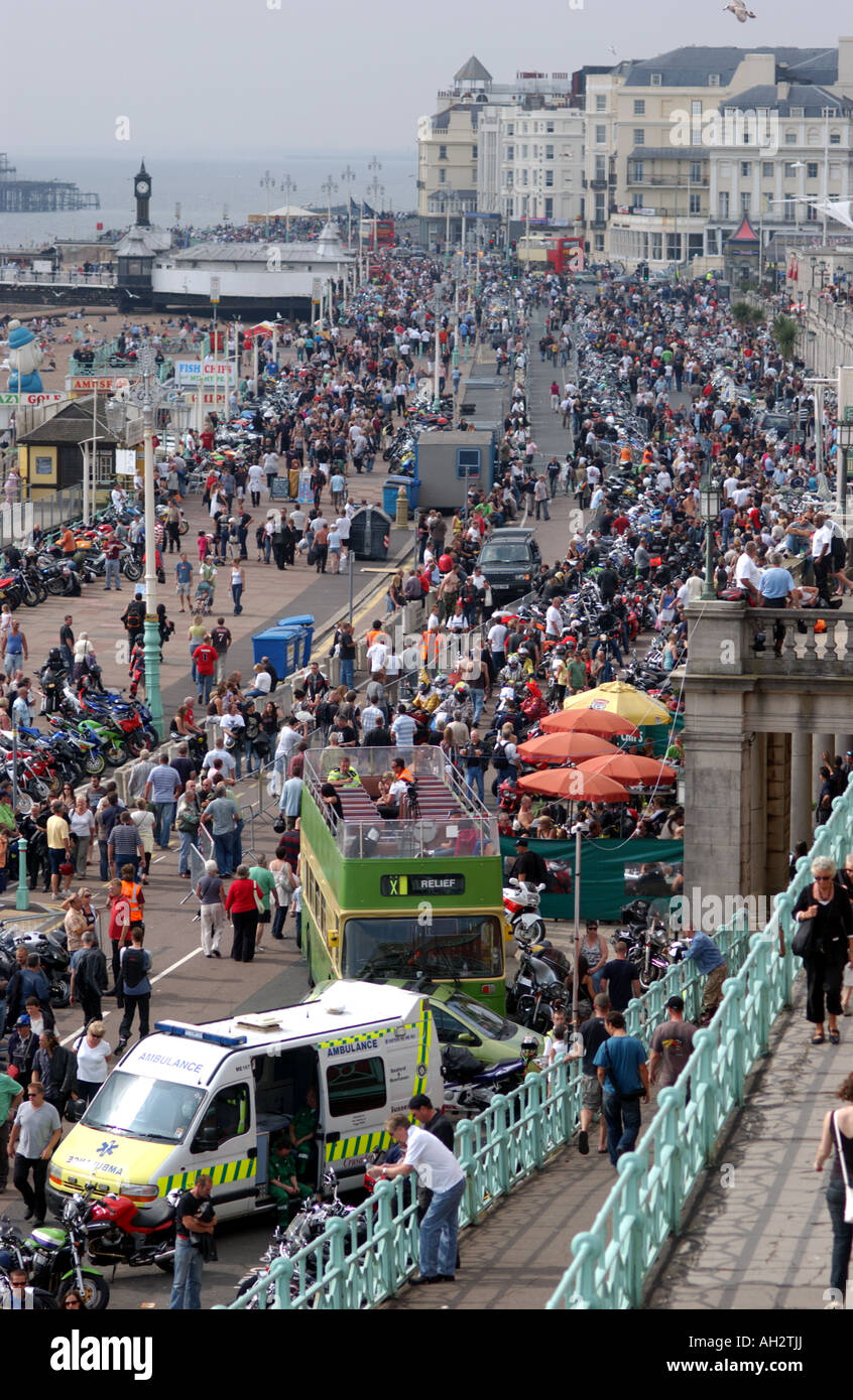 A packed Brighton seafront for the Ace Cafe reunion motorcycle event UK ...