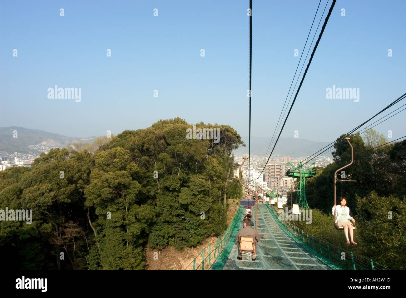 cable car rope way up to Matsuyama castle spring cherry blossoms ...