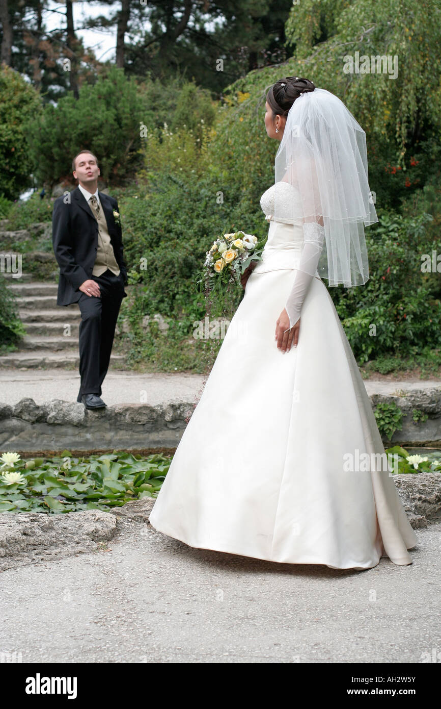 bride and groom wedding flower marriage couple. white dress Stock Photo ...