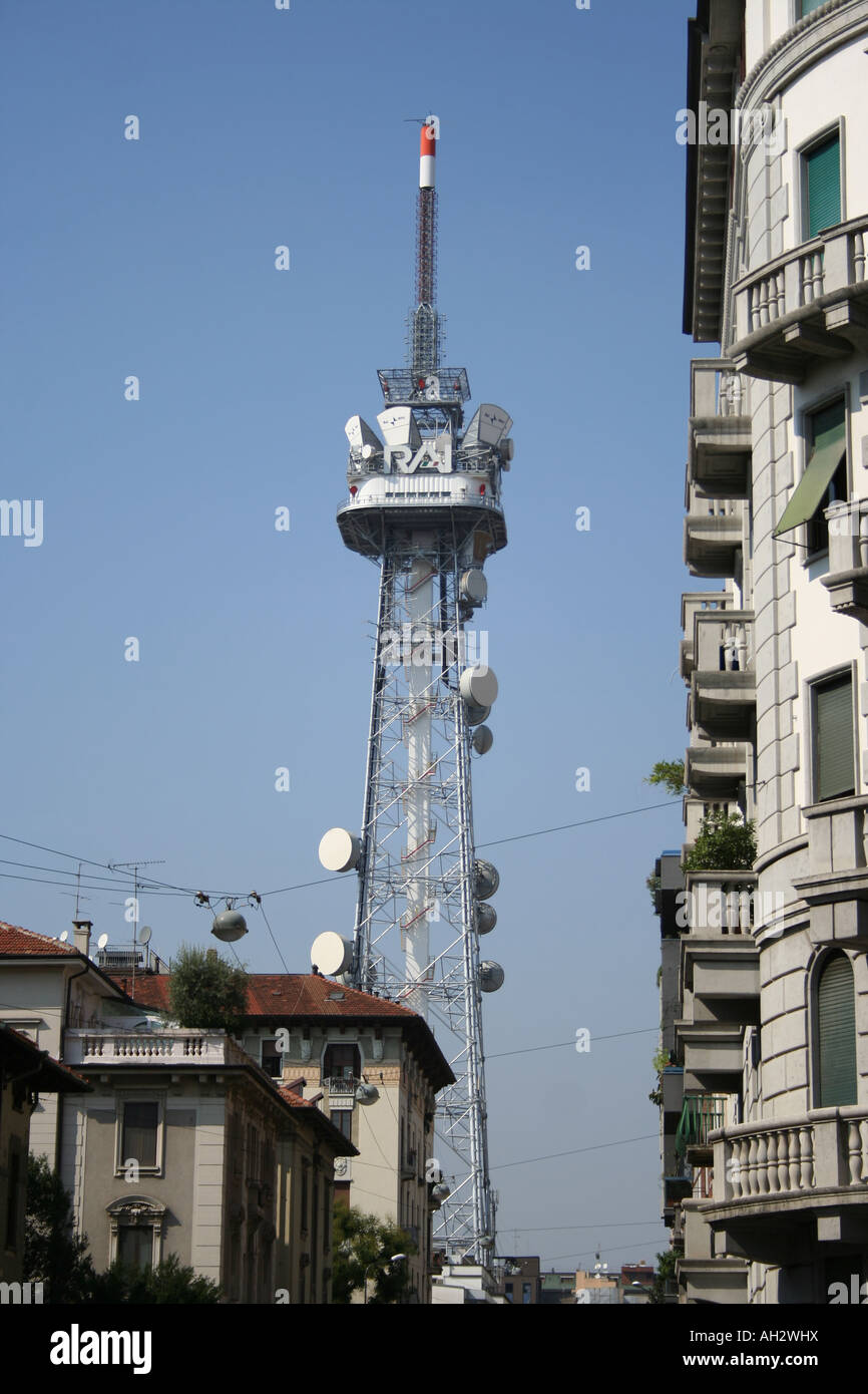 RAI transmitter tall communications tower in Milan Italy September 2007 ...