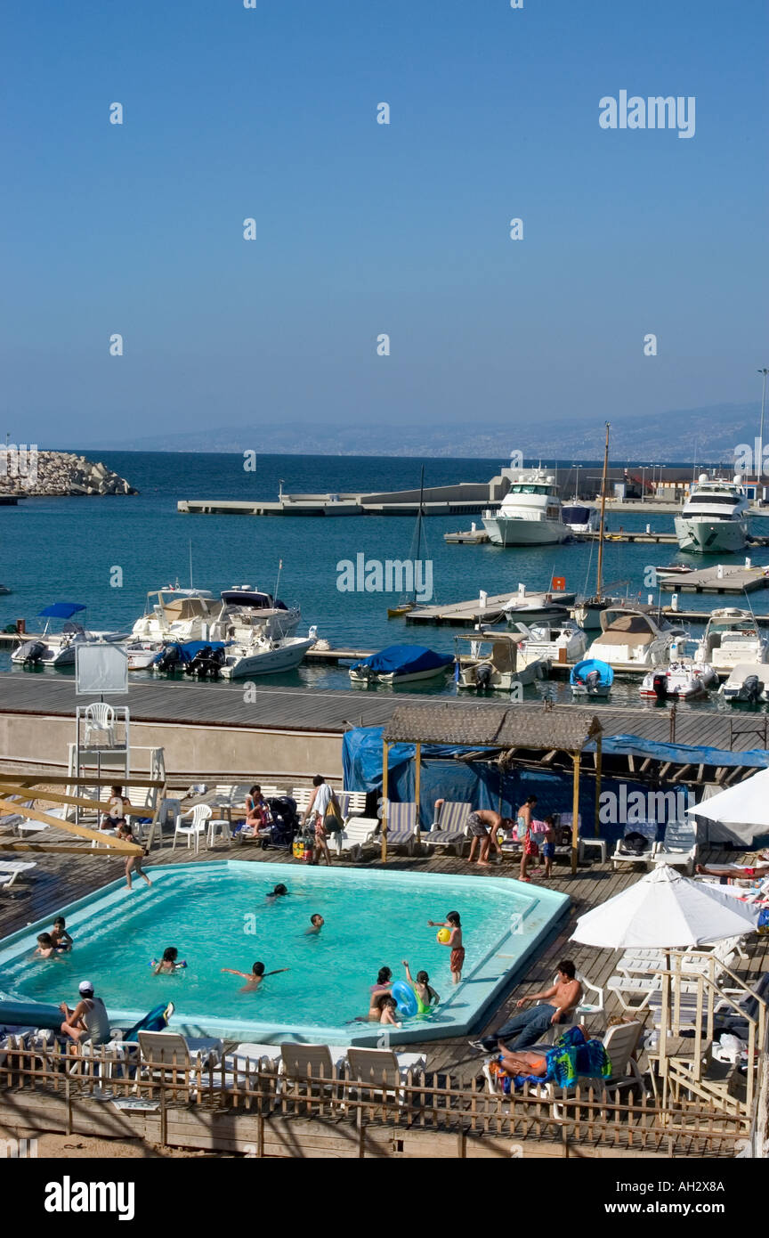 swimming pool and boats in harbour Bierut Lebanon Middle East Stock ...