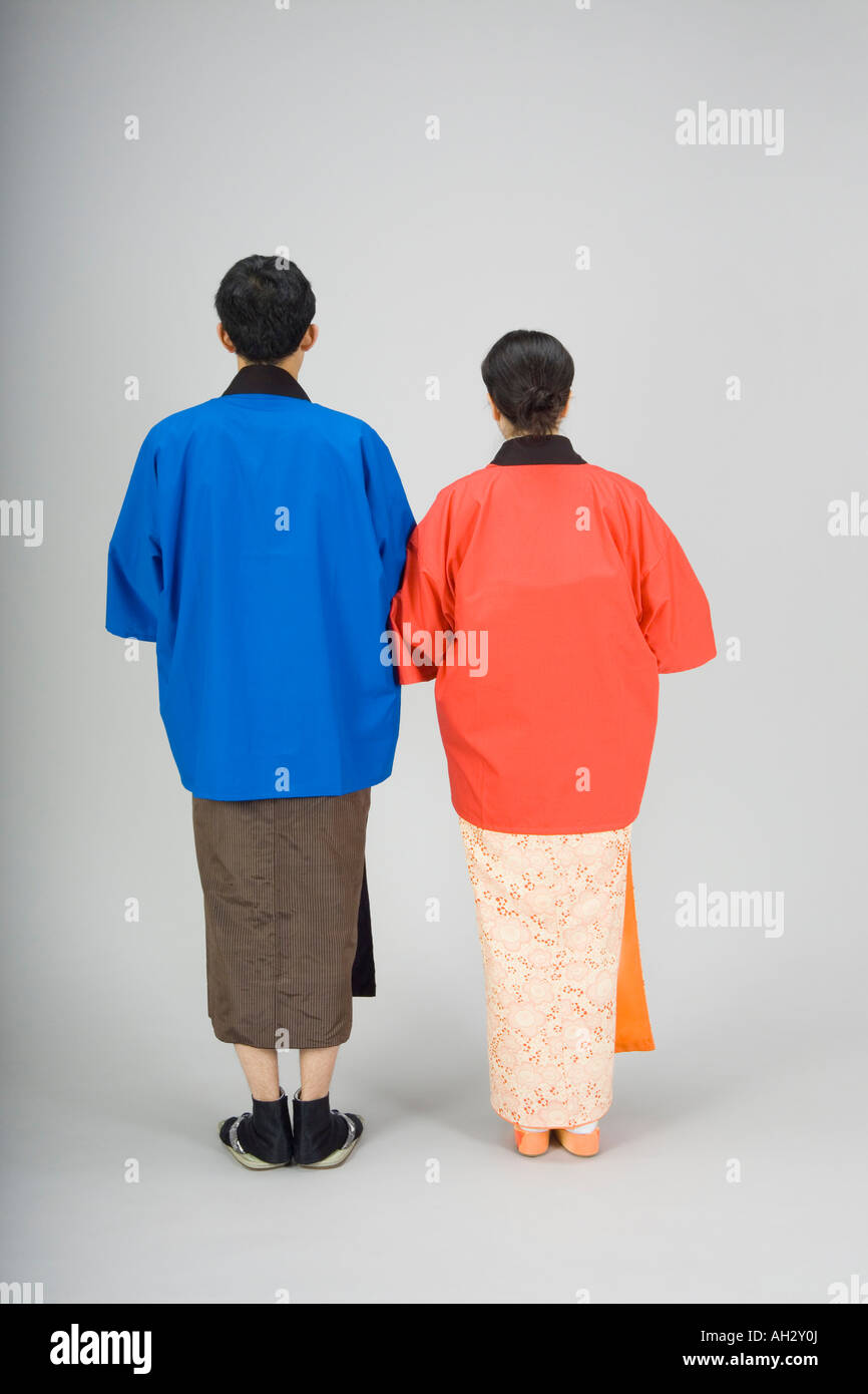 Man and woman wearing kimono, rear view Stock Photo - Alamy