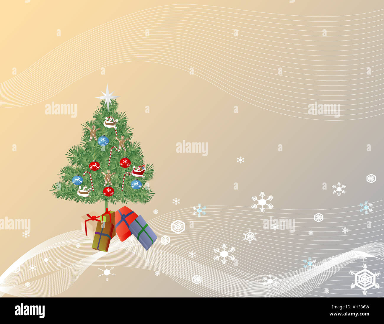 Christmas tree with background and design Stock Photo - Alamy