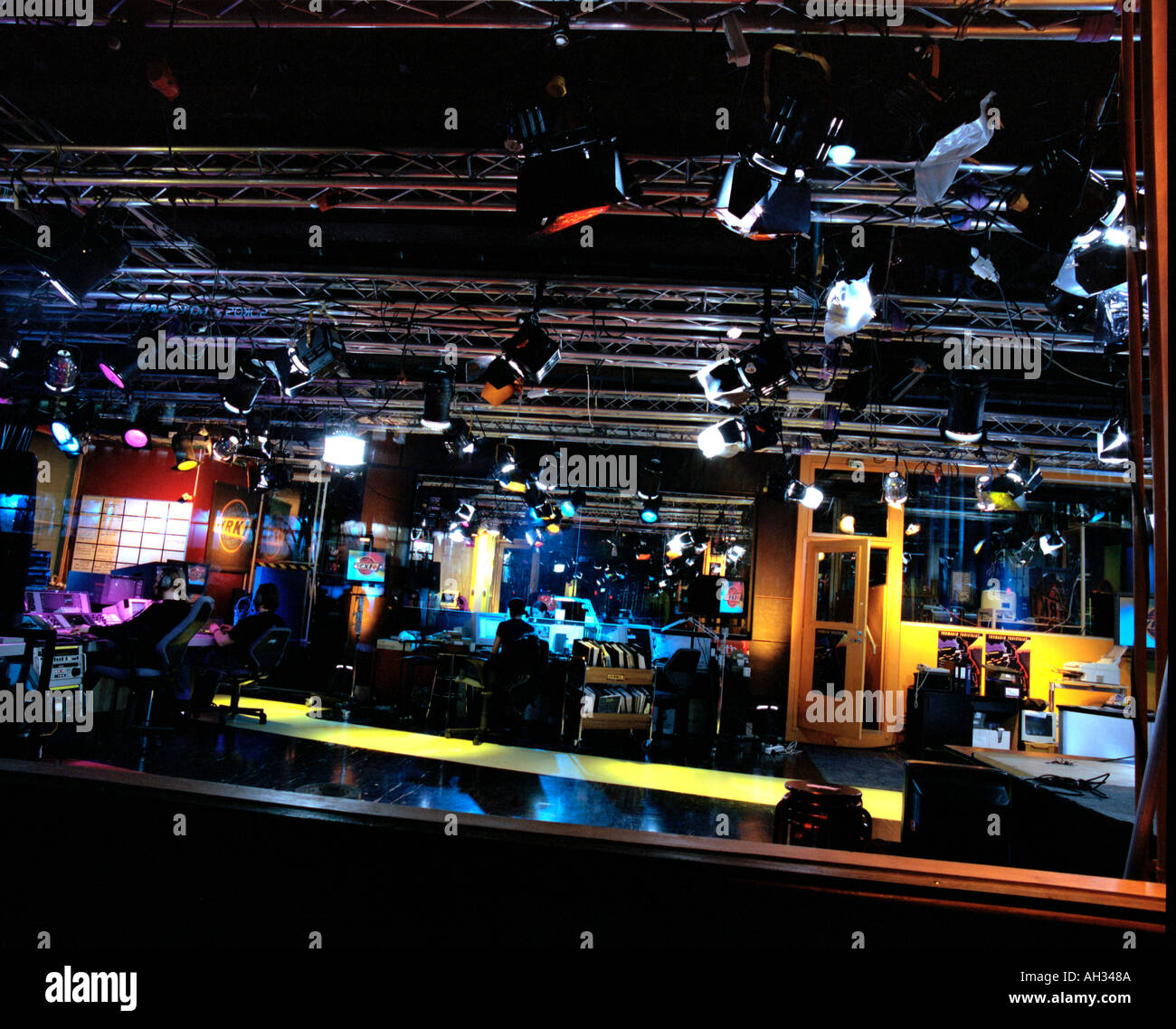 Television studio at night, outside view through a window Stock Photo ...