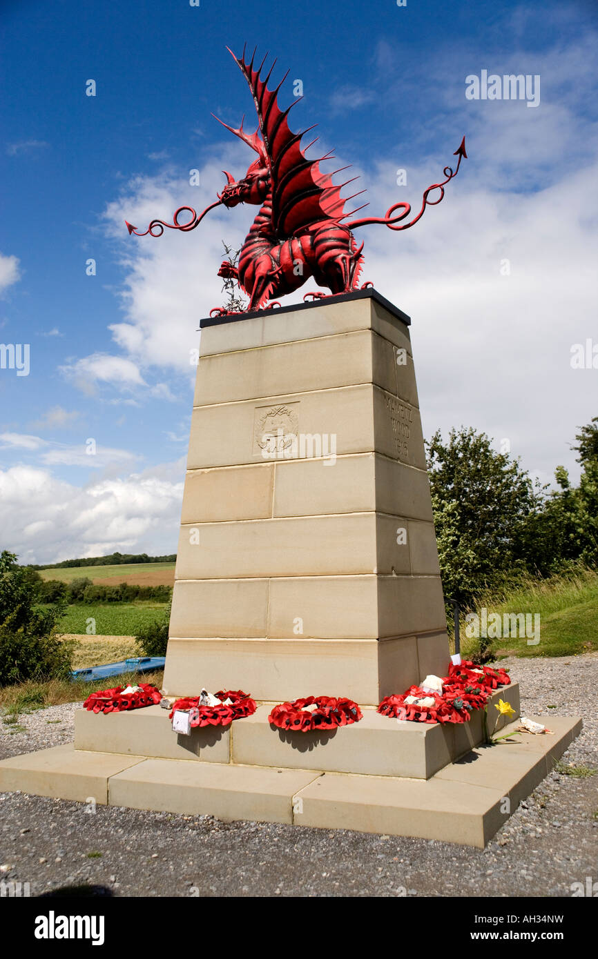 The 38th Welsh Division Red Dragon Memorial overlooking Mametz Wood ...