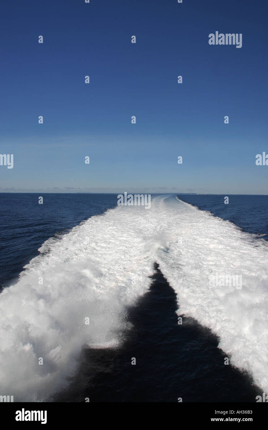 Sea Water trailing behind Ferry Stock Photo - Alamy