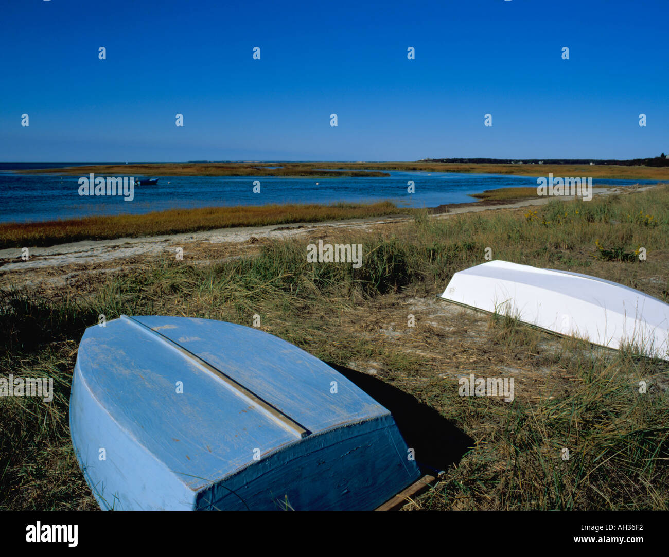 upturned rowing boats Cpae Cod Stock Photo - Alamy