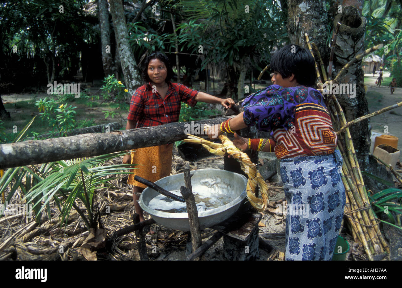 Kuna women making a chicha drink from raw sugar cane Stock Photo - Alamy