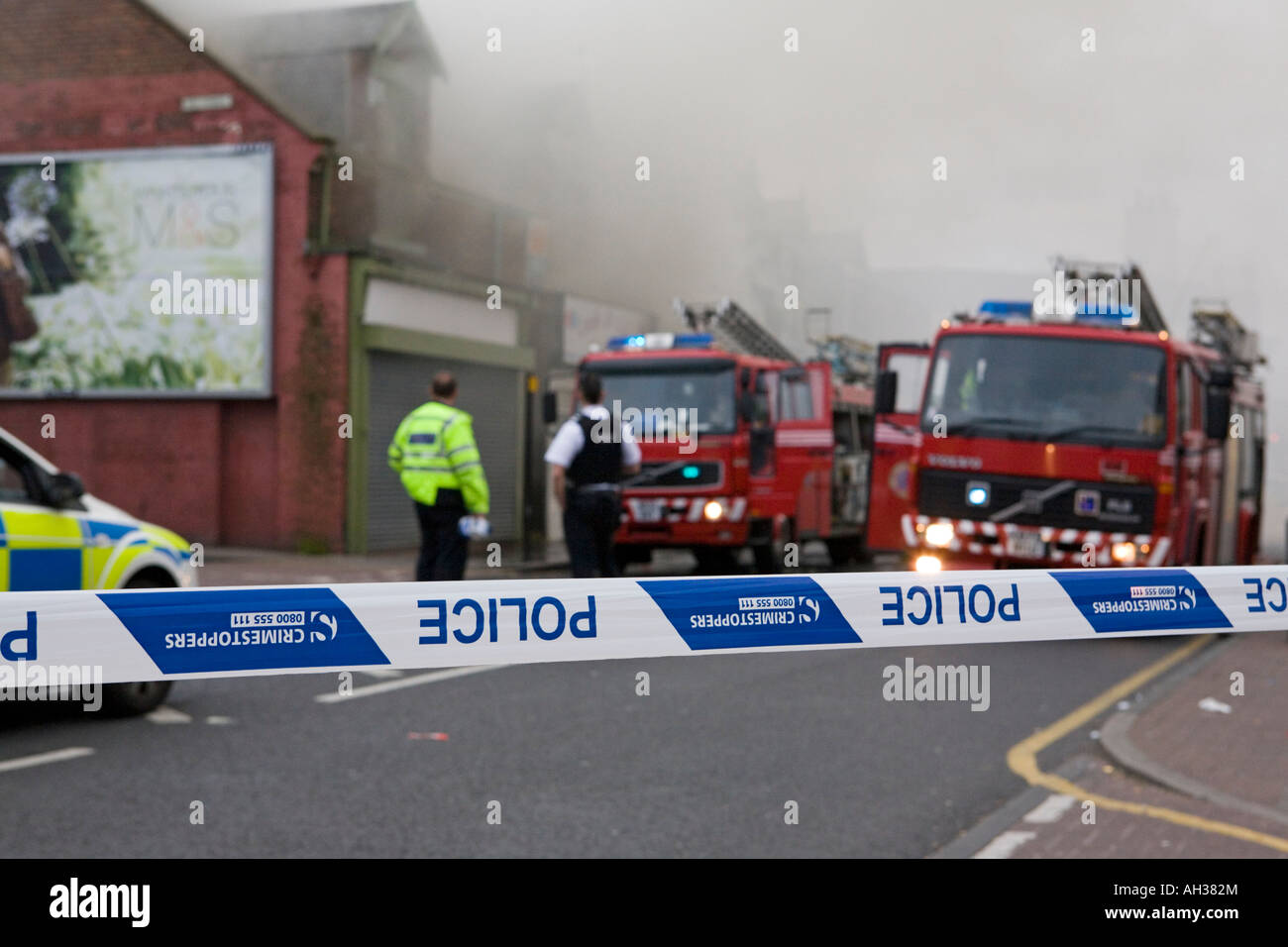 Firefighters tackle a shop fire in Sunderland, Tyne & Wear England ...