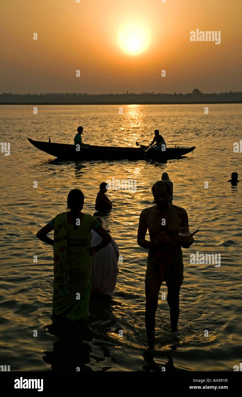Ritual morning bath. Shivala Ghat. Ganges river. Varanasi. India Stock ...