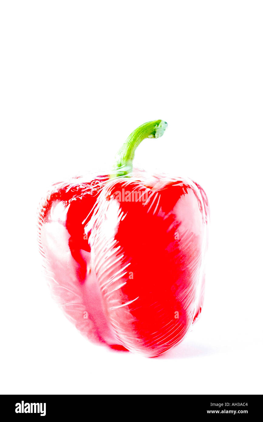 Capsicum wrapped in plastic Stock Photo - Alamy
