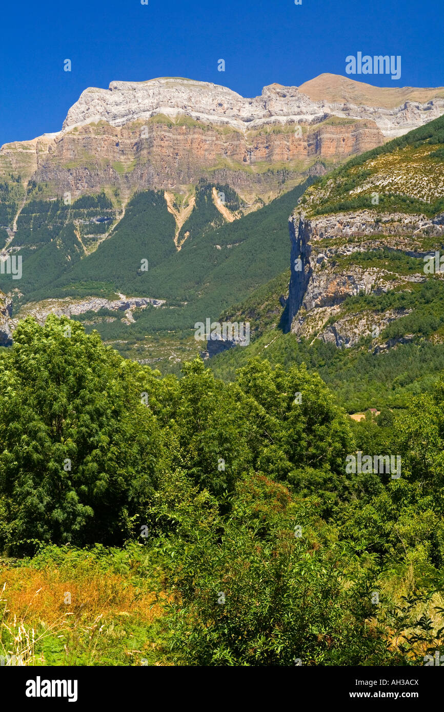 View of mountains near the village of Torla and the Ordesa National ...