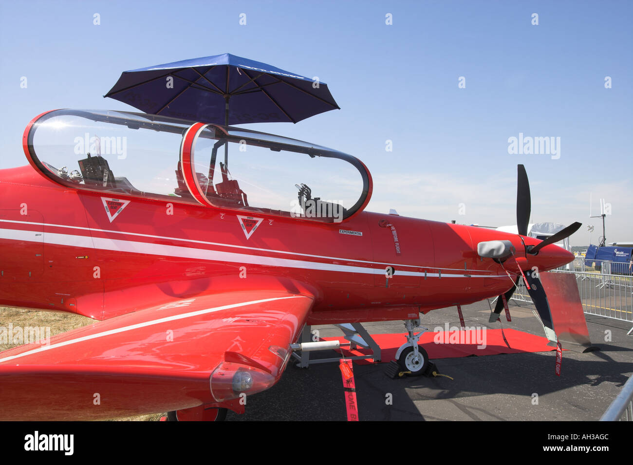 Pilatus PC-21 trainer aircraft with umbrella shading cockpit Stock ...