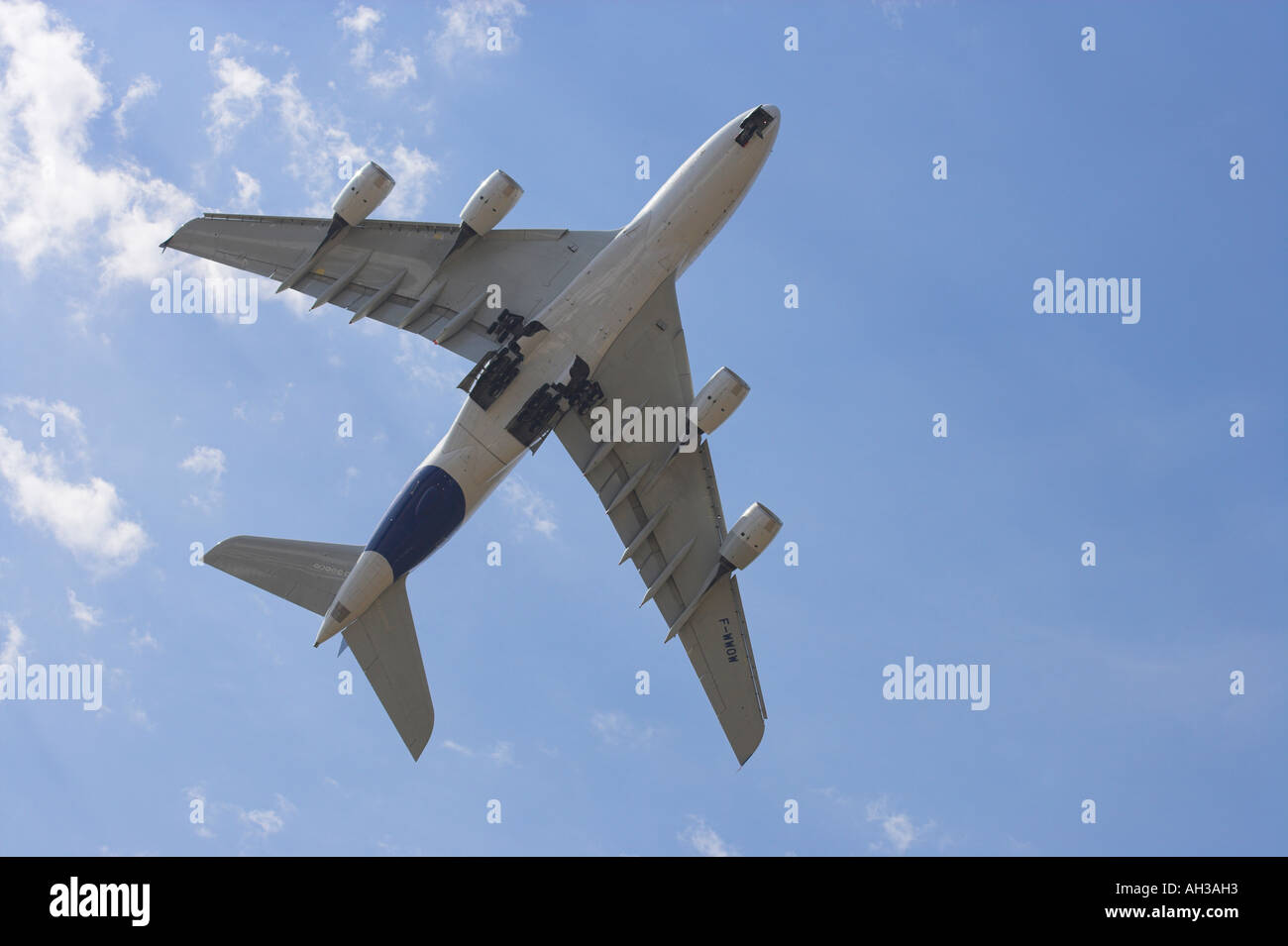 Airbus A380 super jumbo underside in fly past at Farnborough Stock ...