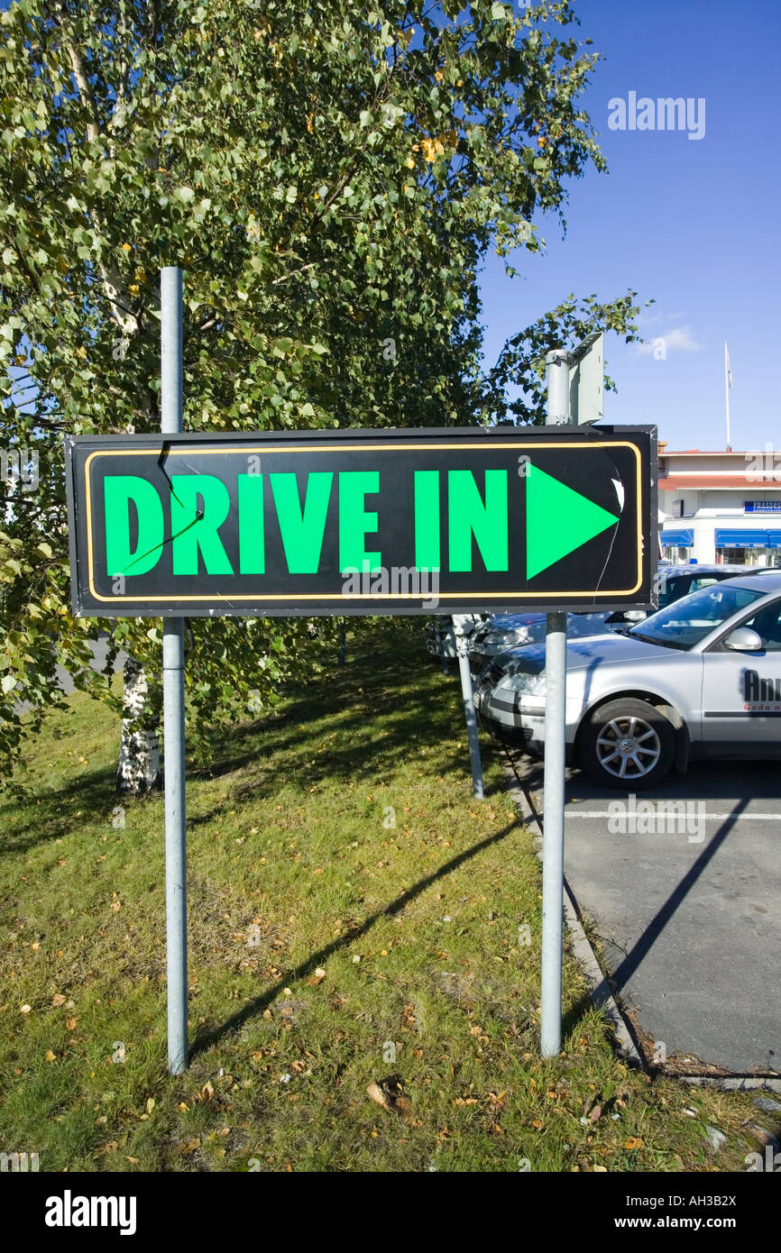 Drive in sign Haparanda Sweden Stock Photo - Alamy