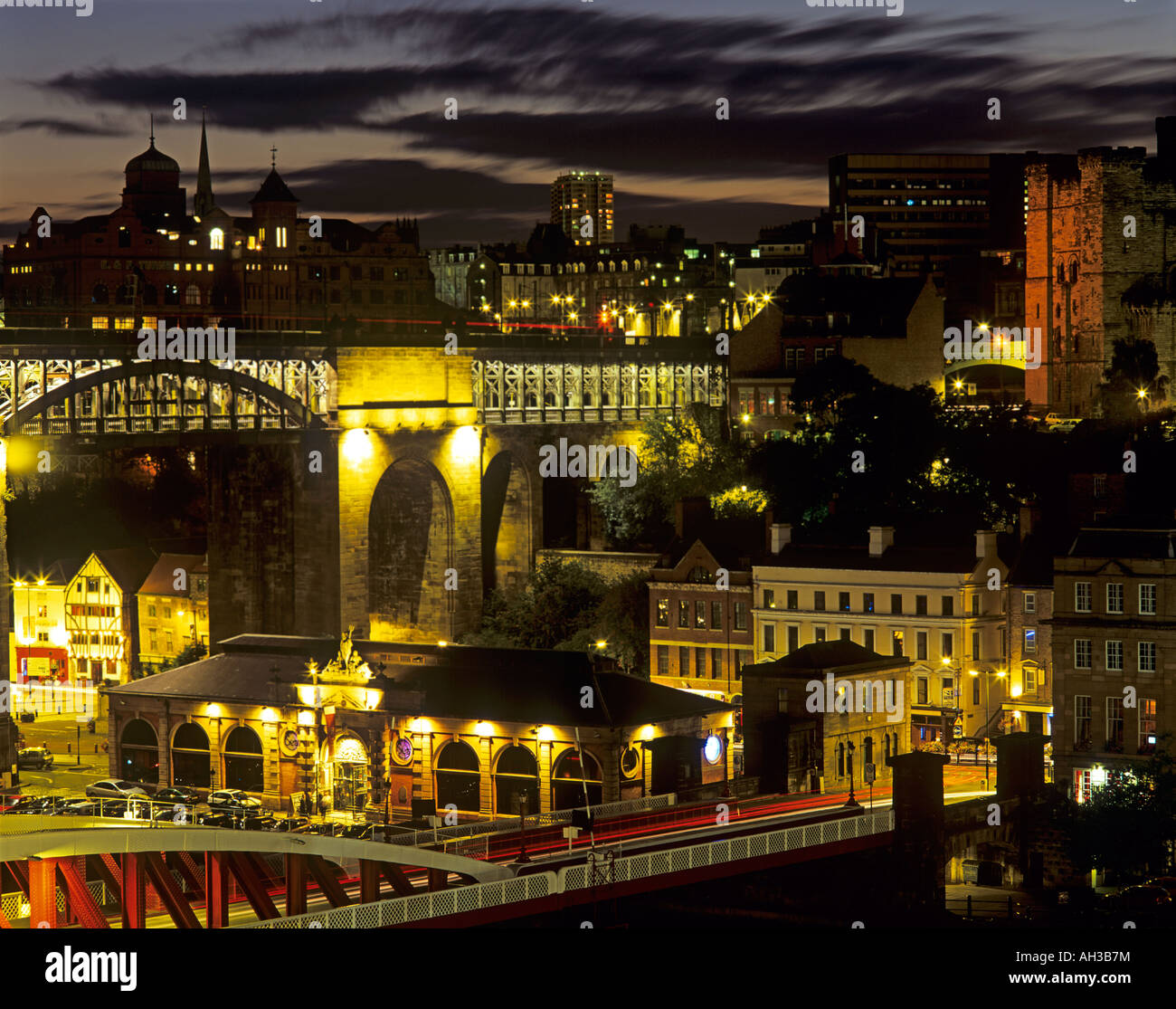 The High Level Bridge over the River Tyne, backed by Newcastle Quayside ...