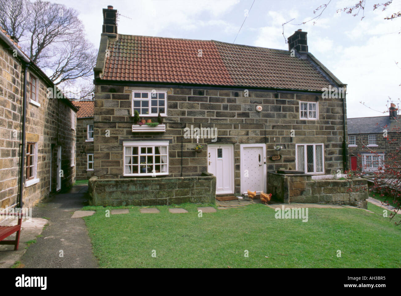 Sandstone semidetached cottages, Castleton, Esk Dale, North Yorkshire ...