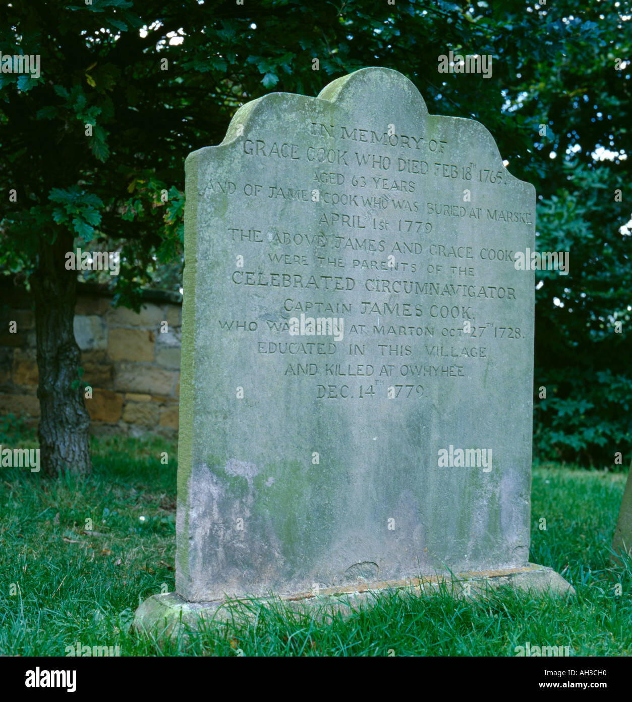 Gravestone in memory of Captain James Cook's mother, Grace, at All ...