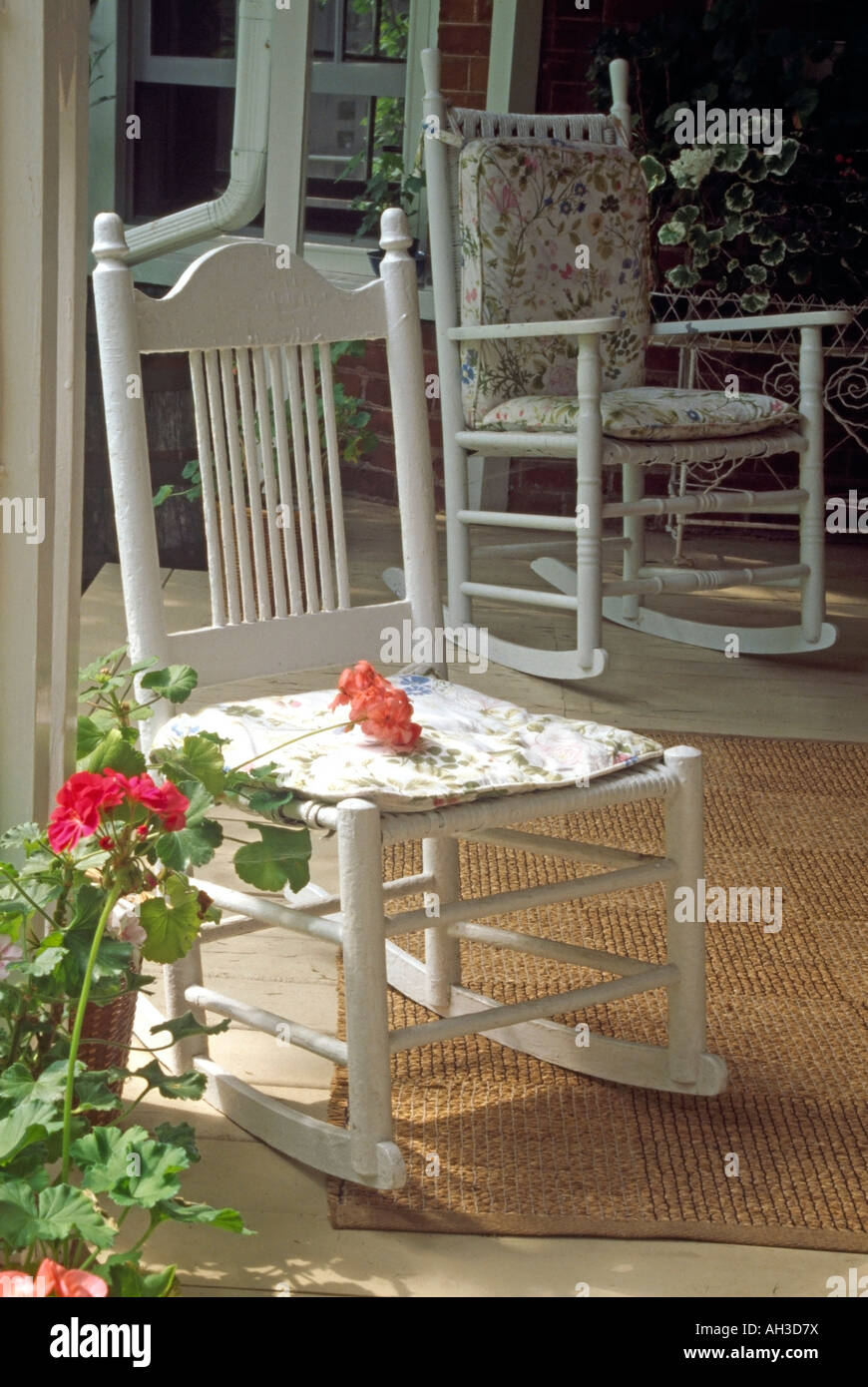 Rocking chairs on country porch Stock Photo - Alamy