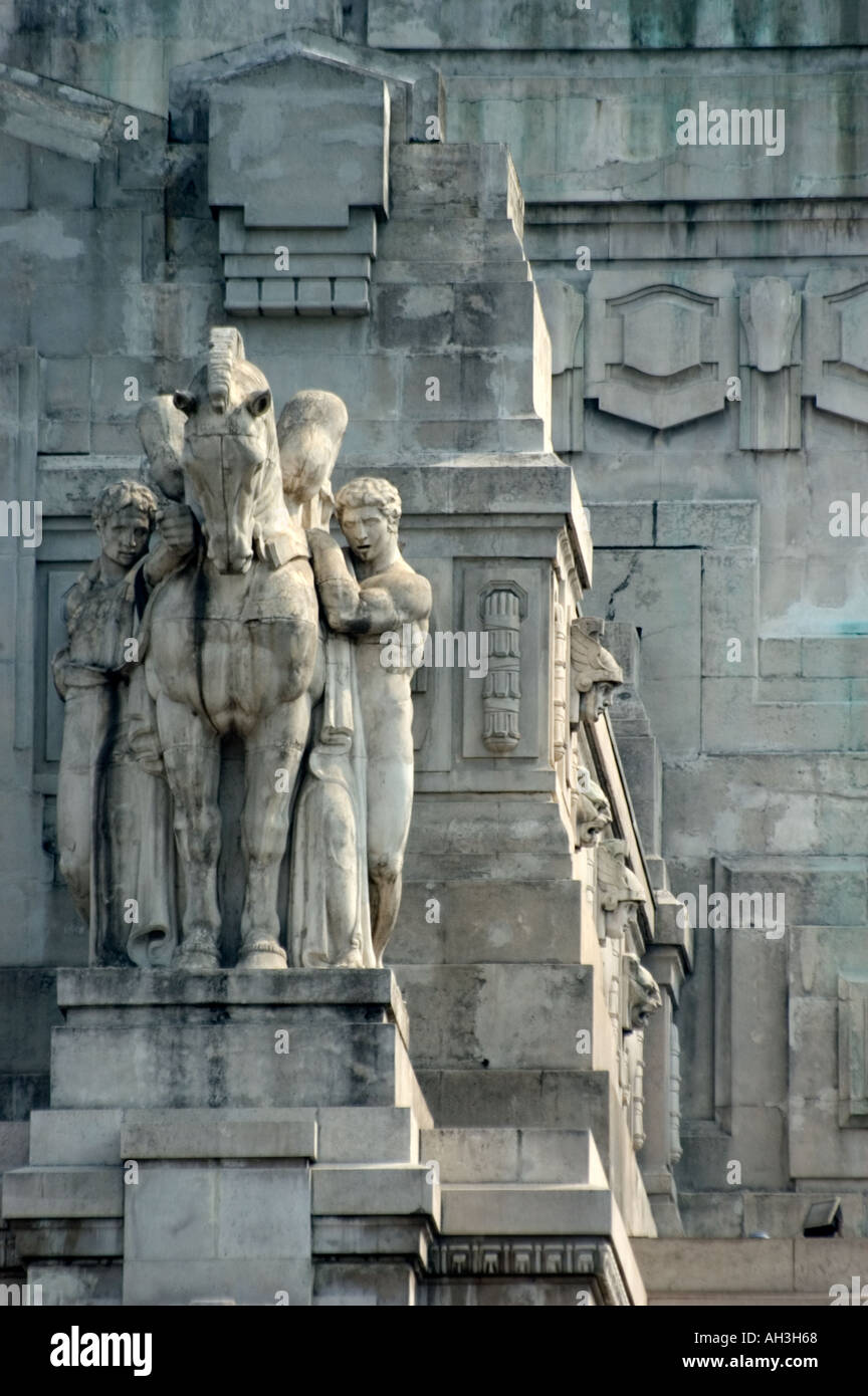 statue on top of Central Train Station Milan Italy Stock Photo - Alamy