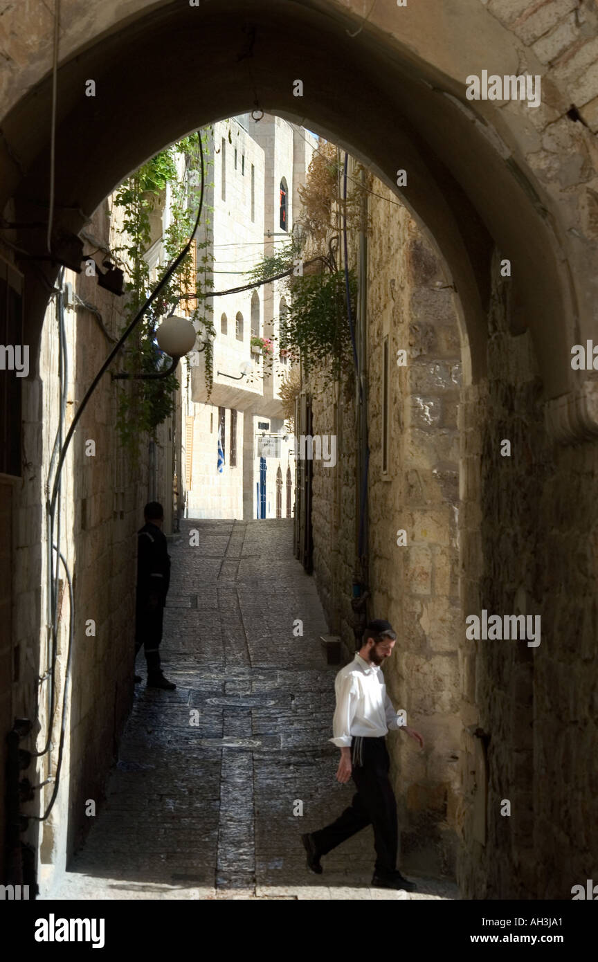 Jewish man in traditional clothes Old Walled City Jerusalem Israel ...