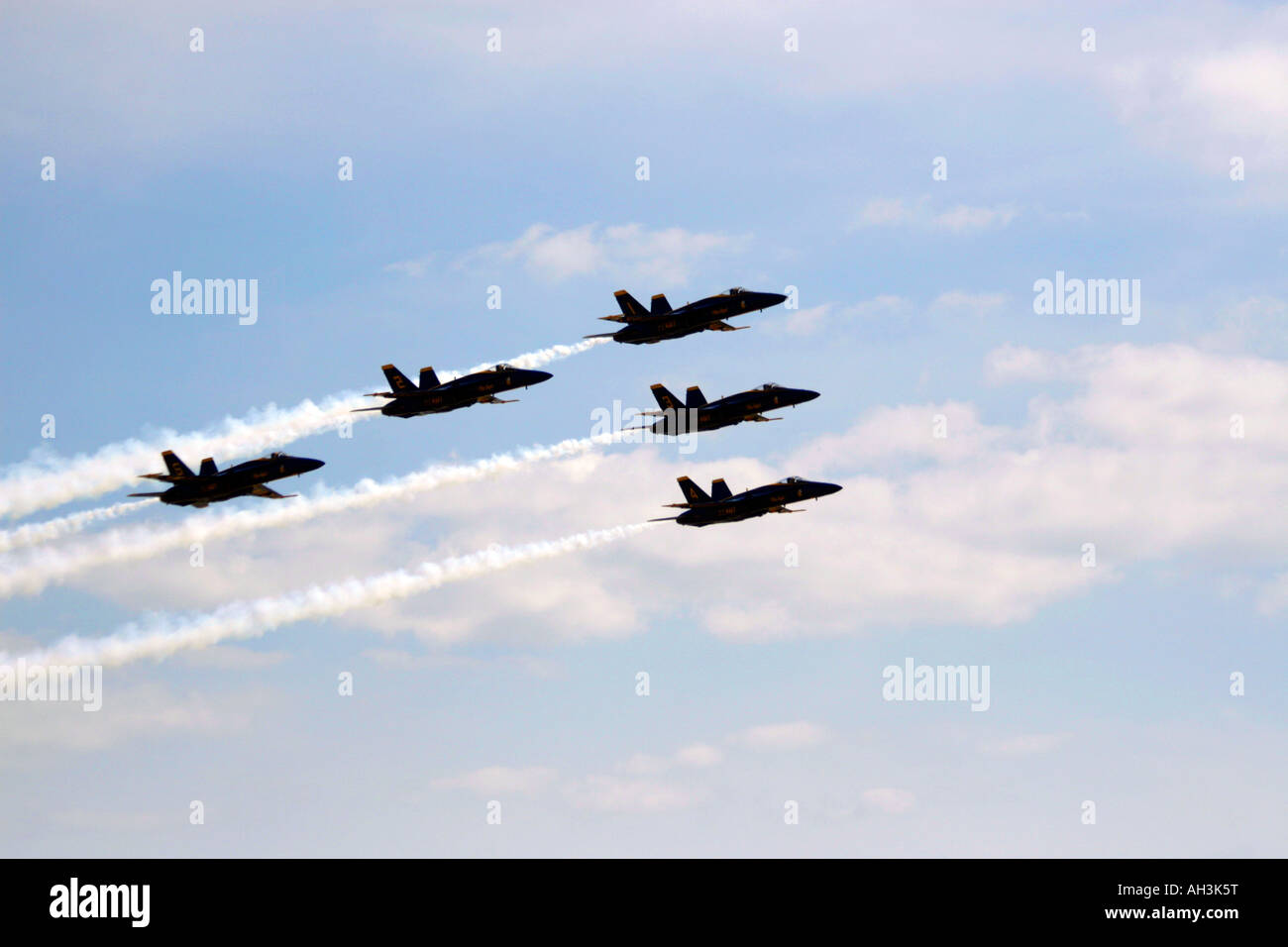 The Blue Angels F/A-18 Hornets fly in tight diamond formation Stock ...
