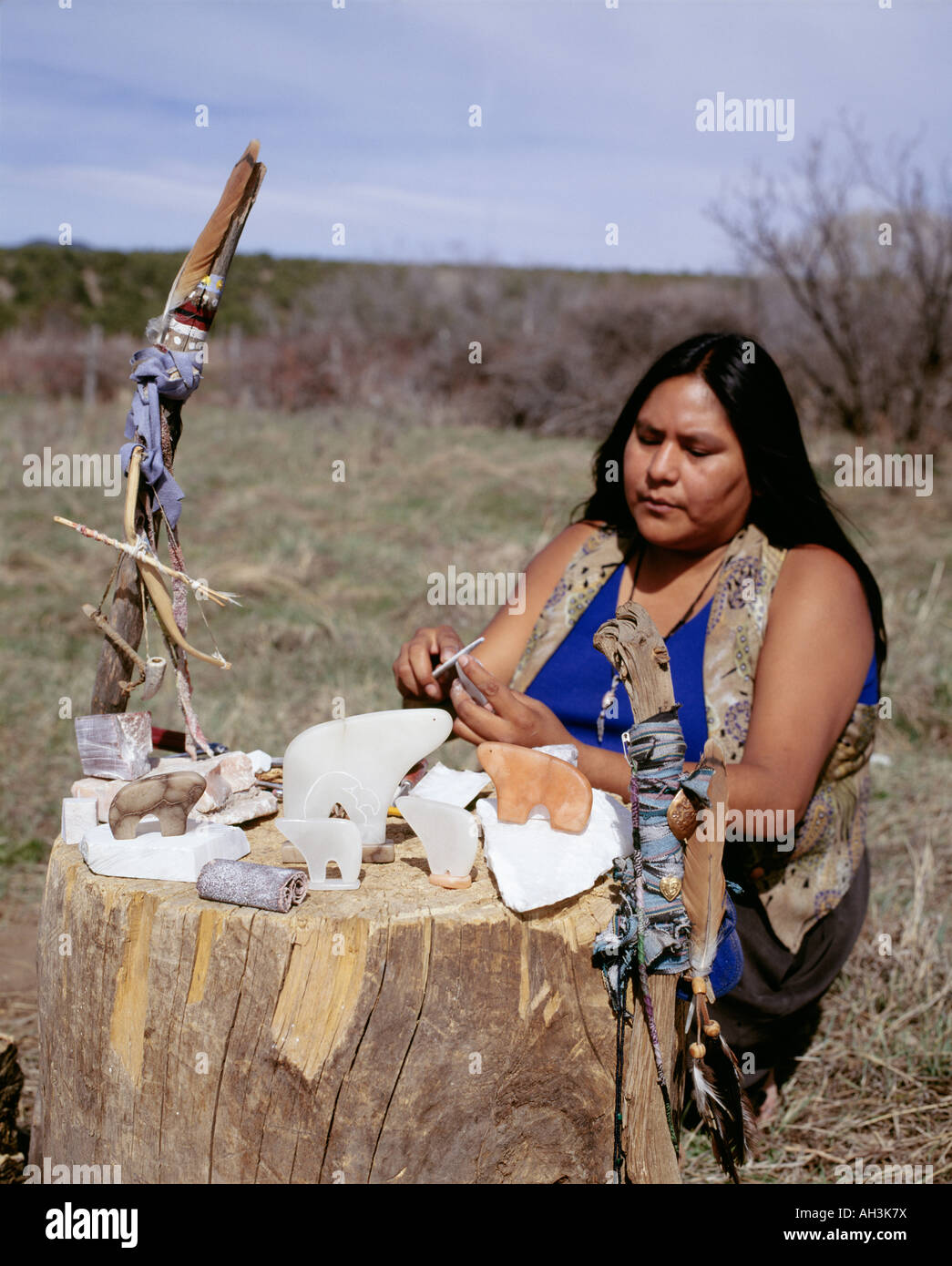 Cheyenne Indian woman carving on marble Stock Photo - Alamy
