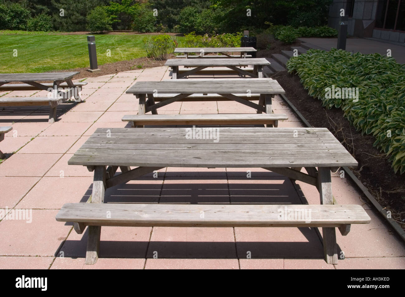 Empty picnic tables Stock Photo - Alamy
