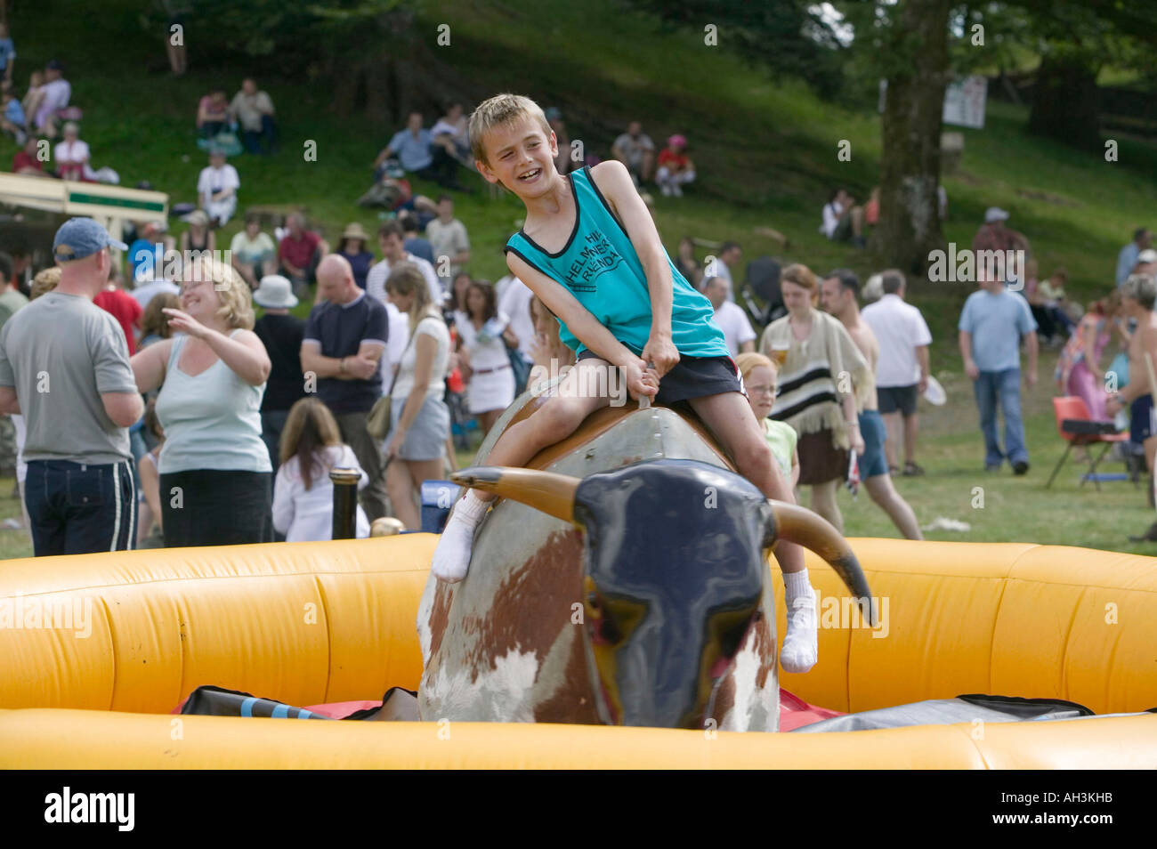 child on Rodeo machine at Ambleside sports, Lake district, UK Stock ...