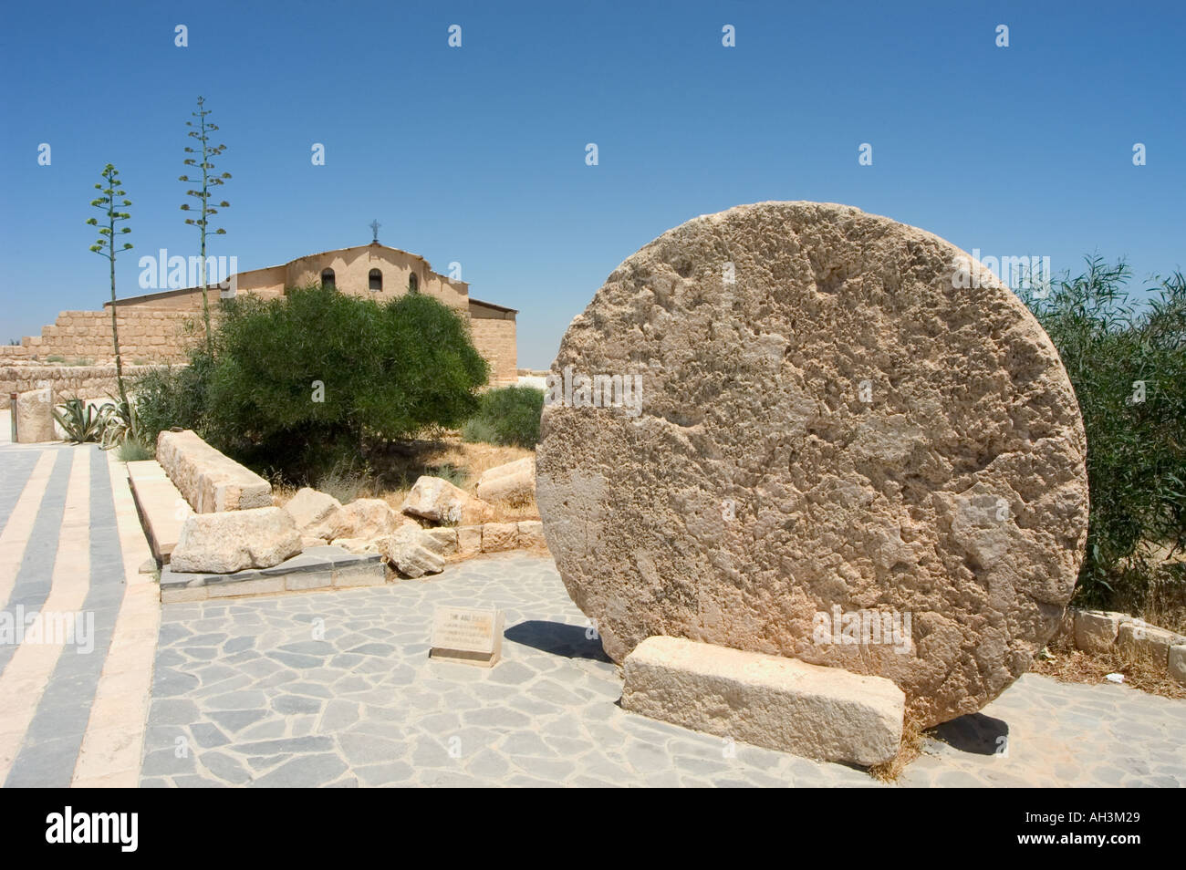 rolling rock tomb door stop Moses Memorial Church Mount Nebo East Bank ...