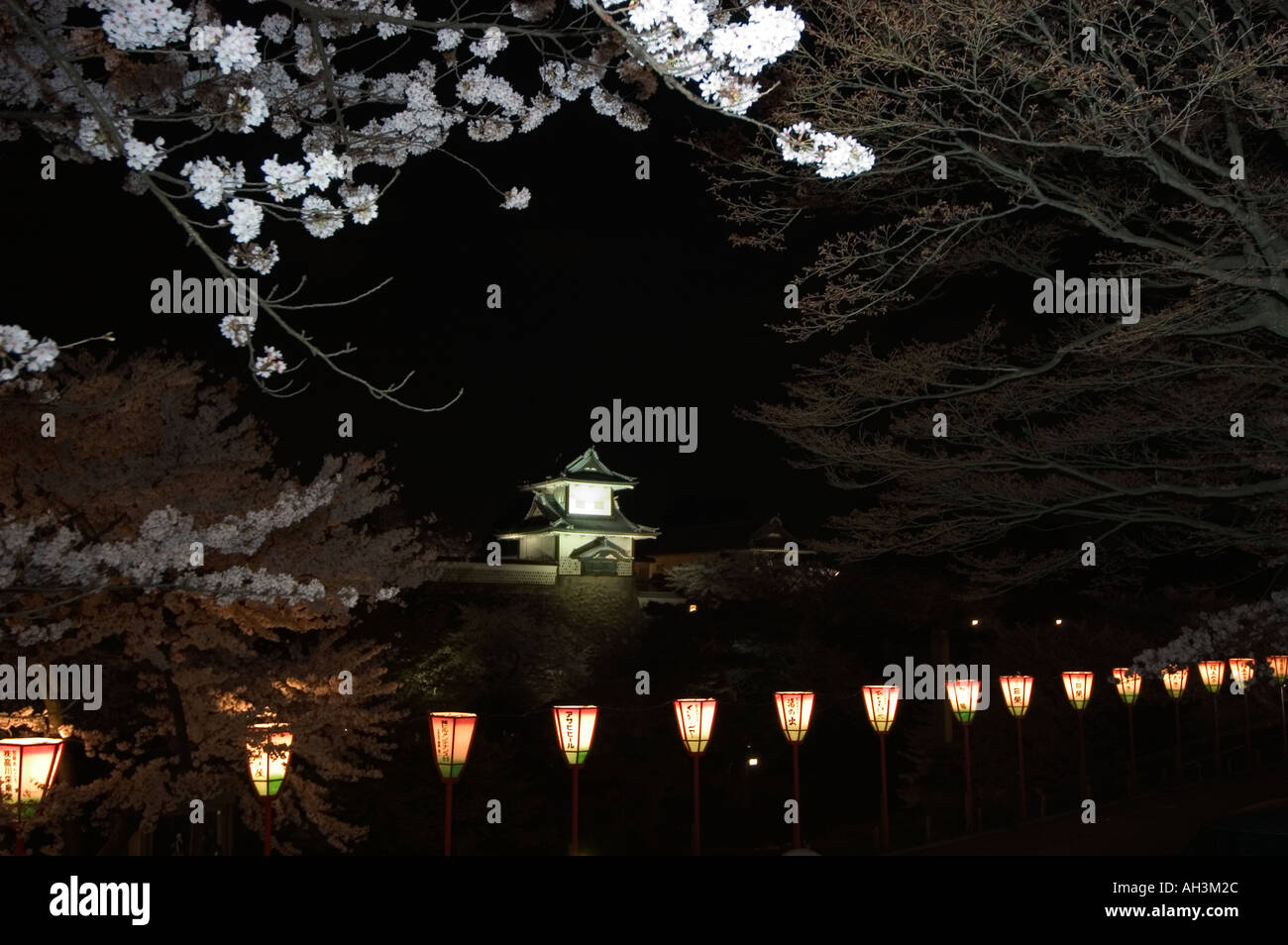 night time cherry blossom Kanazawa castle Kanazawa city Ishigawa ...