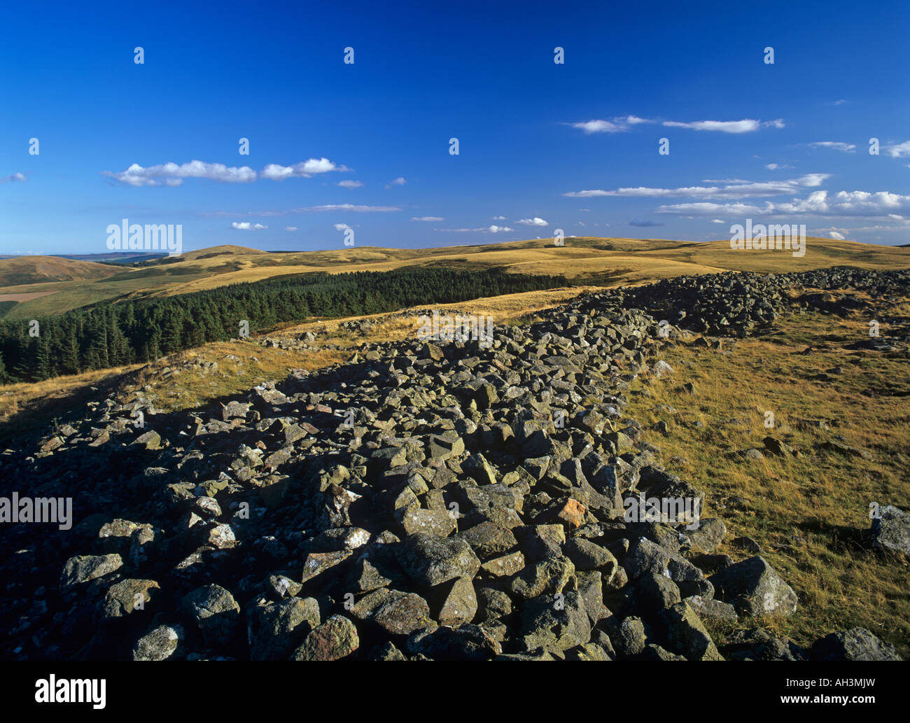 The stone ramparts of Brough Law Hill Fort in the Breamish Valley ...