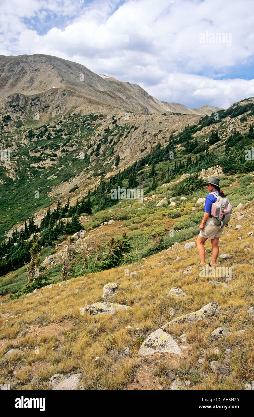 Female person backpacking in wilderness area Gunnison national forest ...