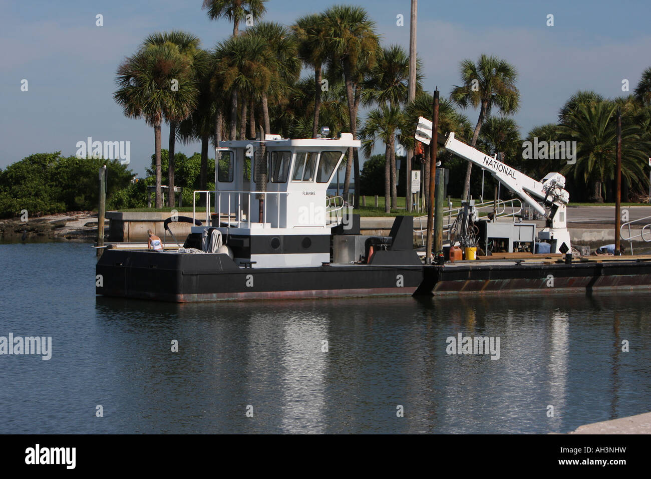 Construction Barge at Pier Stock Photo - Alamy
