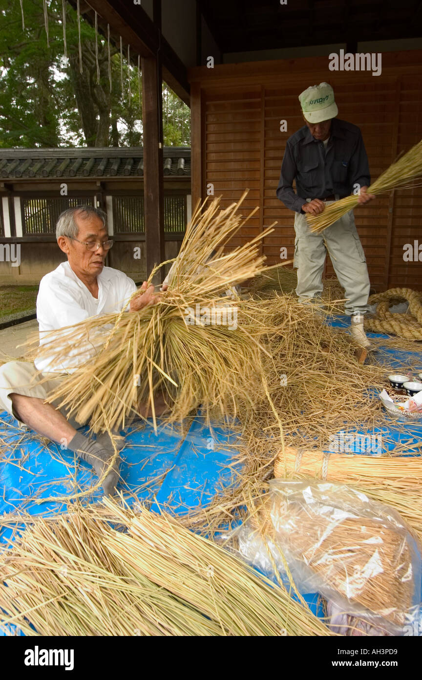 preparing to make straw roof Kyoto city Honshu Japan Stock Photo - Alamy