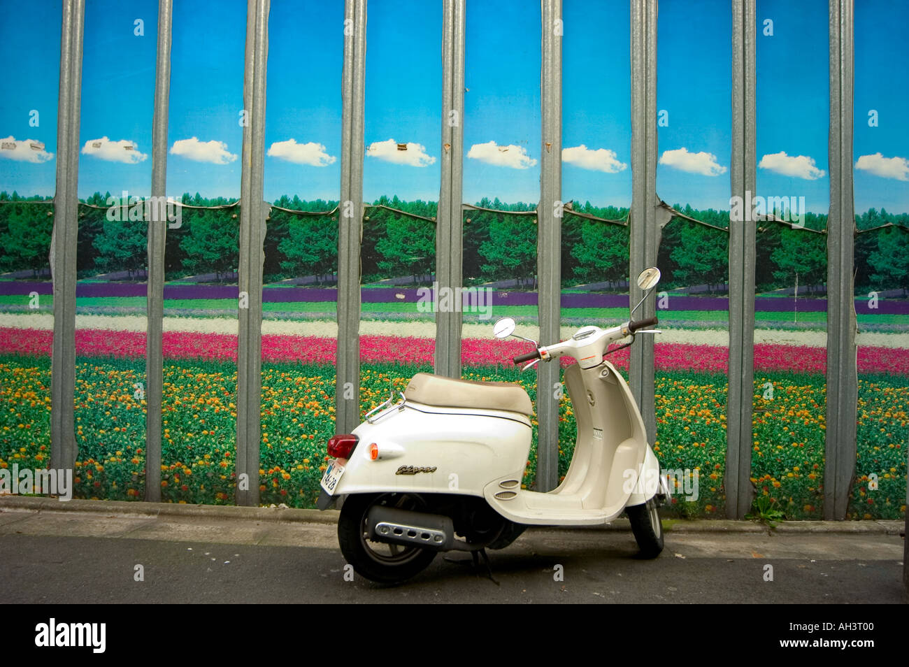 moped scooter wall painting Yurakucho district Shinjuku Tokyo Honshu ...