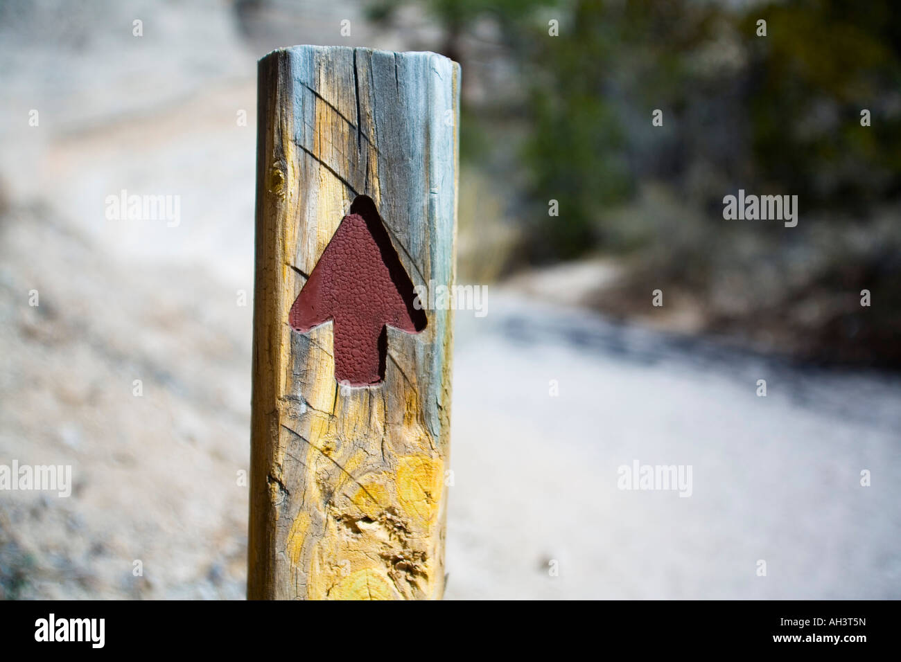 Arrow on post pointing up Stock Photo - Alamy