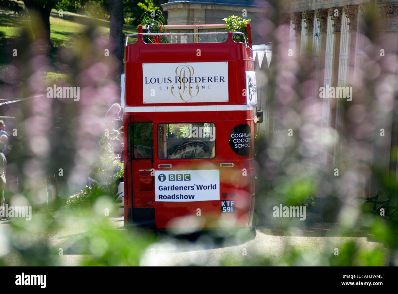 The rear end of the" Gardeners world "roadshow open top red "London bus ...