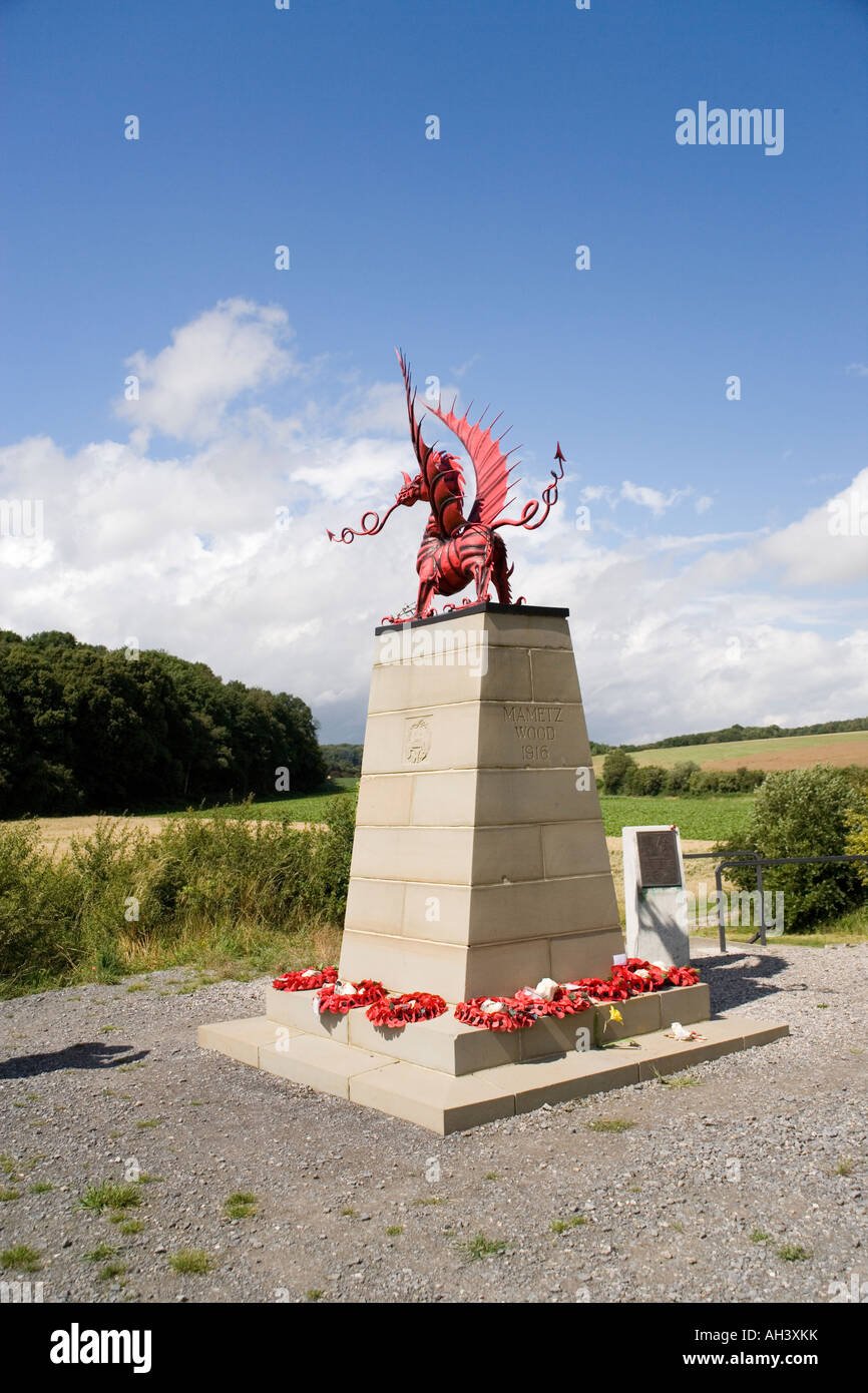 The 38th Welsh Division Red Dragon Memorial overlooking Mametz Wood ...