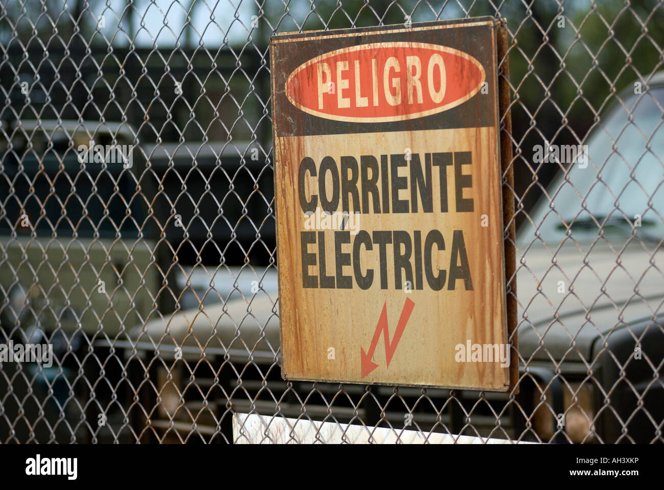 Danger sign at a prison Stock Photo - Alamy