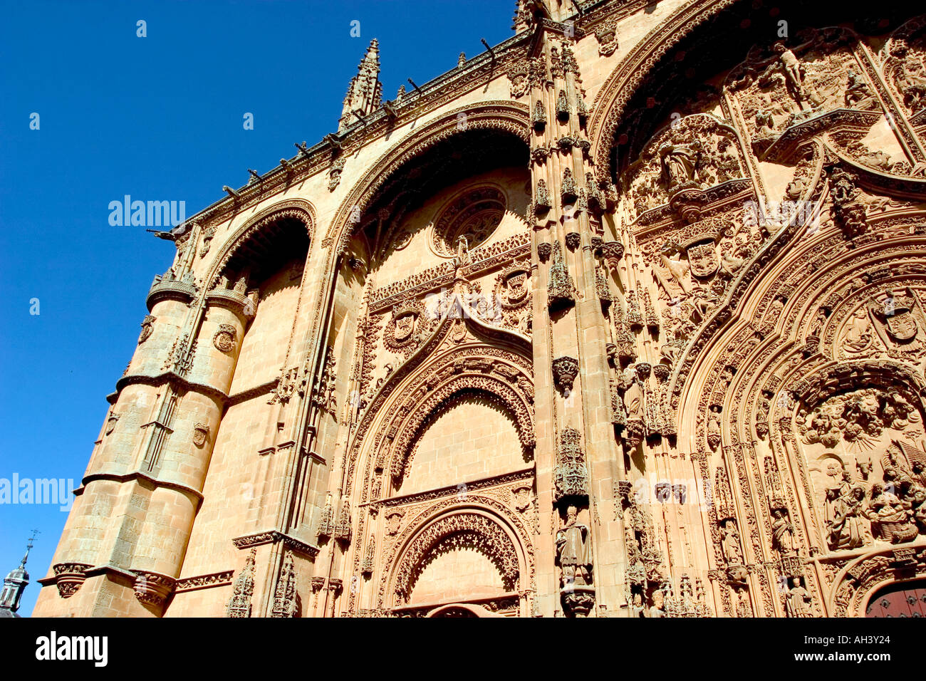Ornate facade of the attractive church at Santiago de Campostella ...