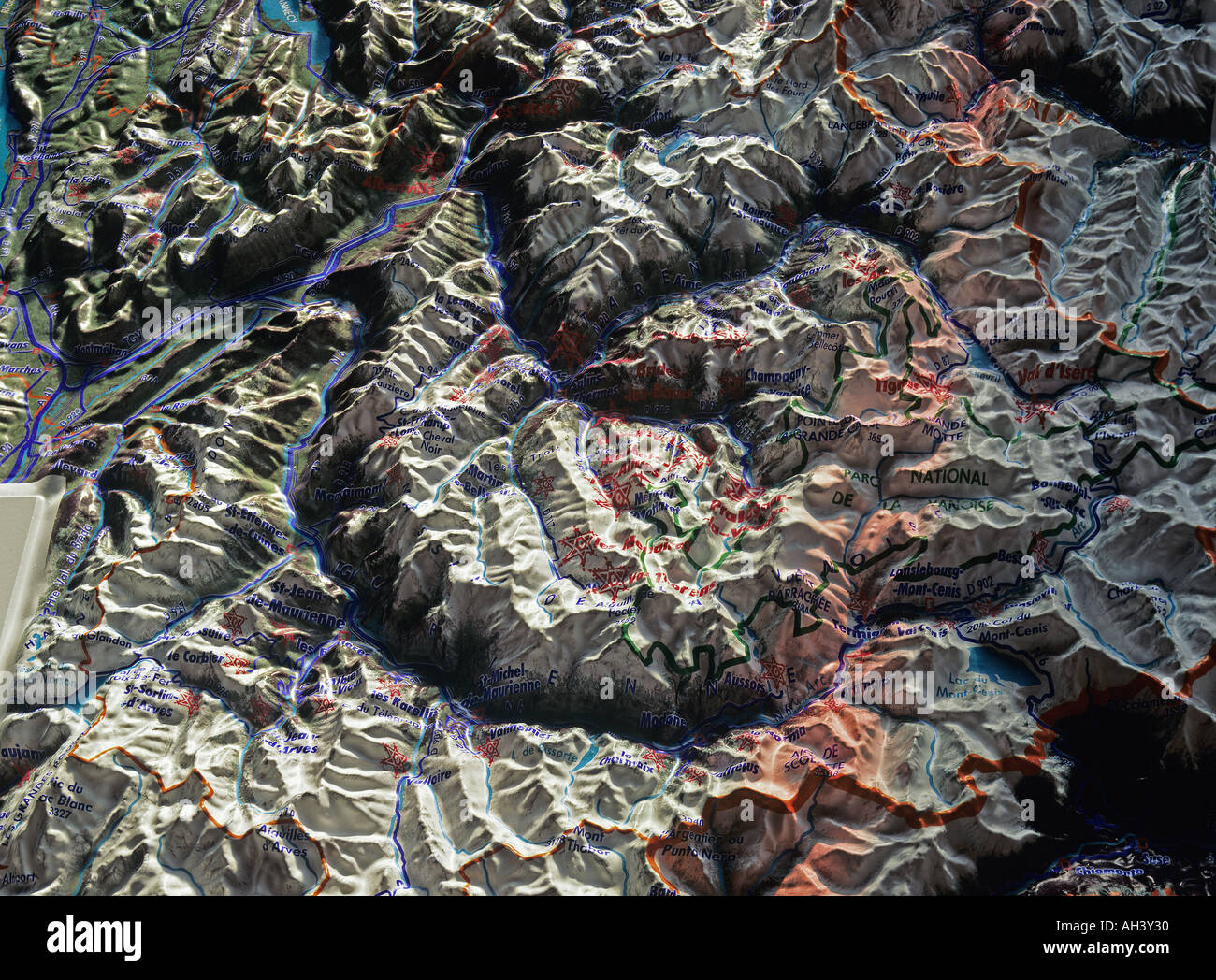 Relief map of 1992 Winter Olympic games locations in French Alps around ...