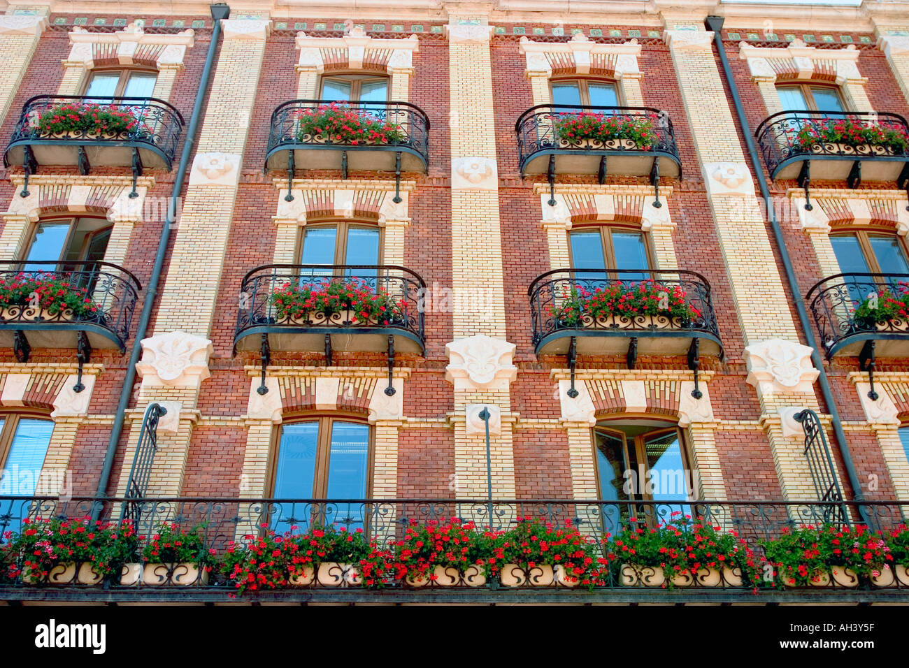 details close up of windows in a spain bulding with pink wall Stock ...