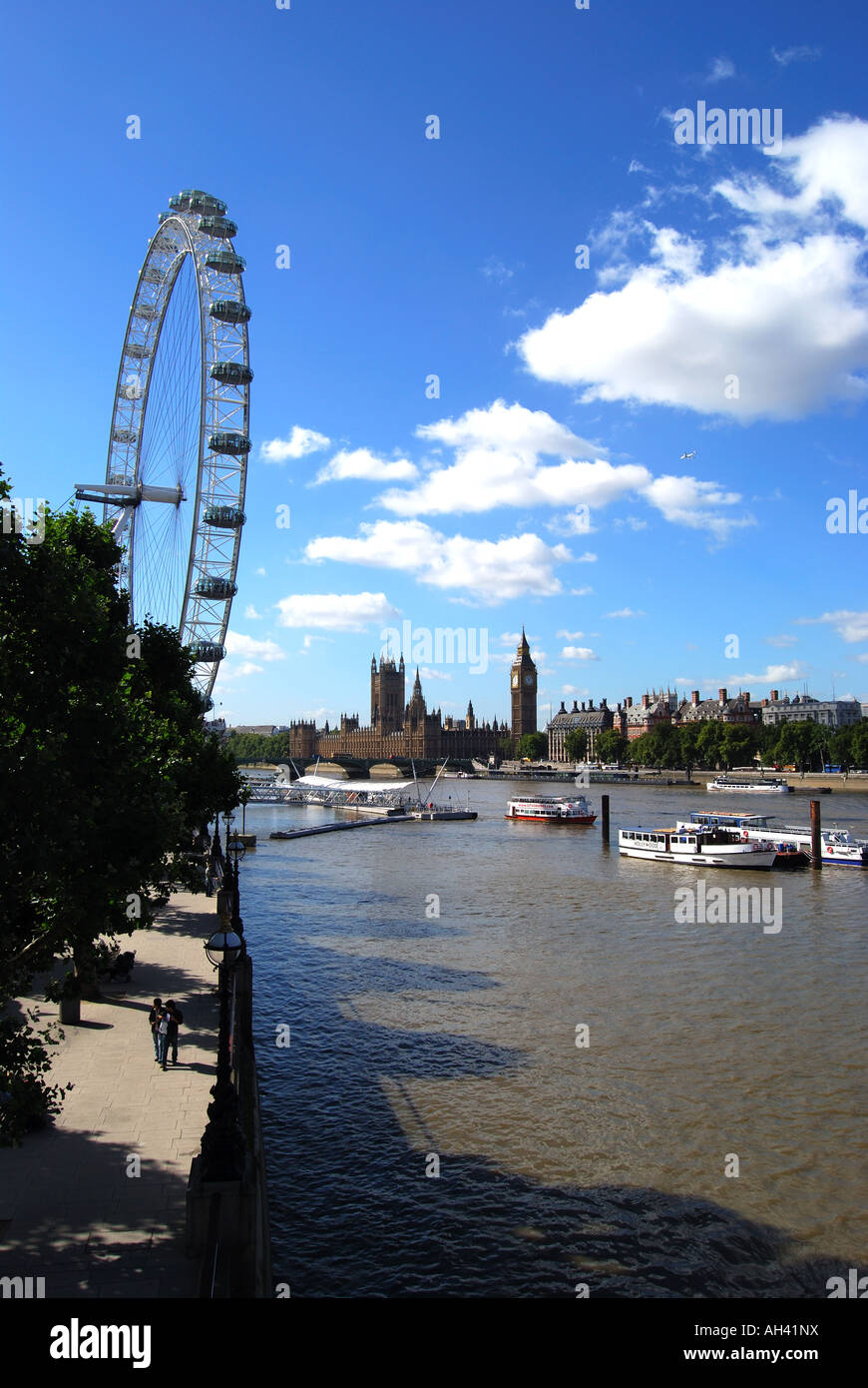 View of River Thames showing London Eye and Houses of Parliament ...