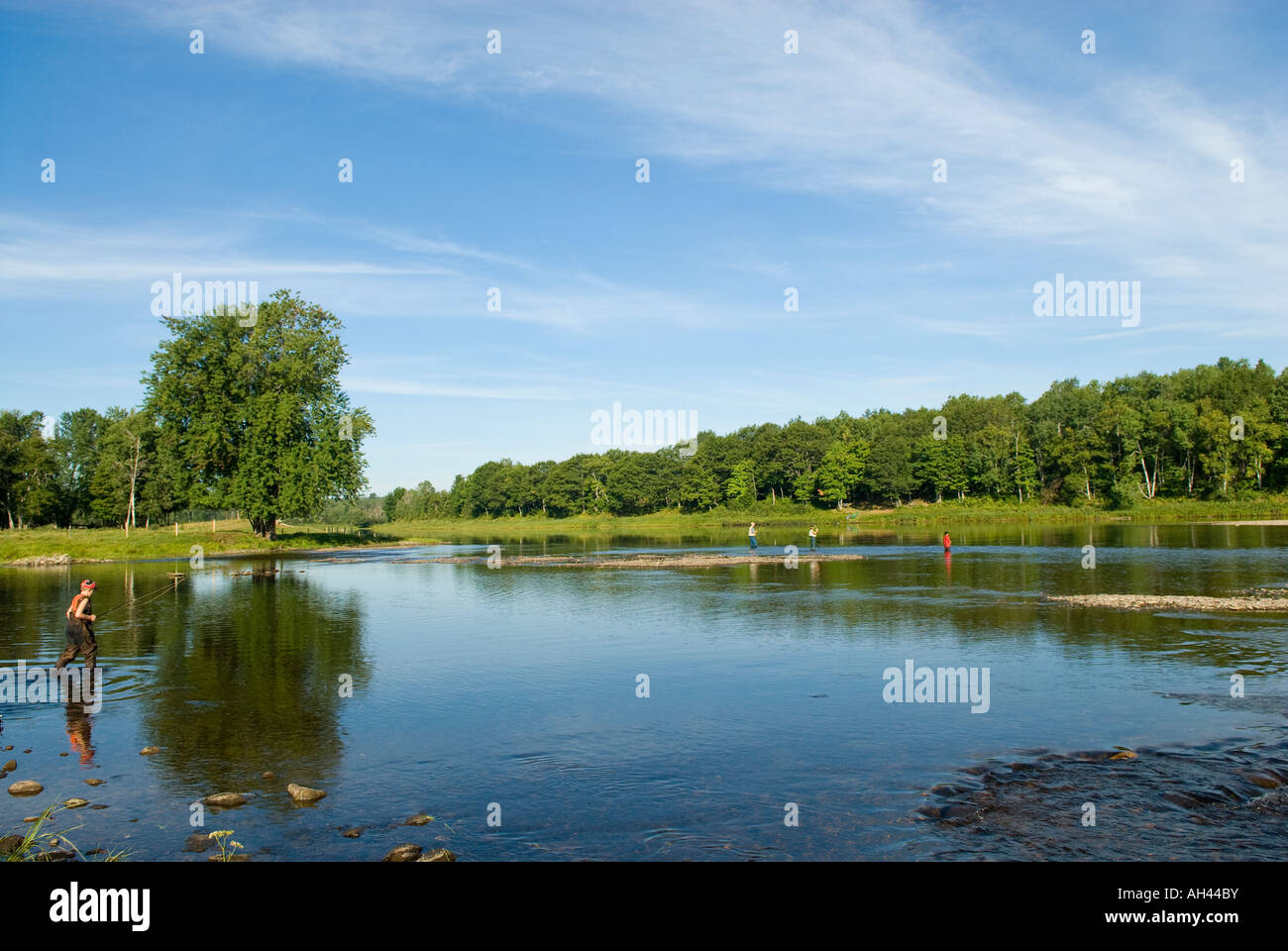 Miramichi River at the Salmon Museum Doaktown with young salmon fishers ...