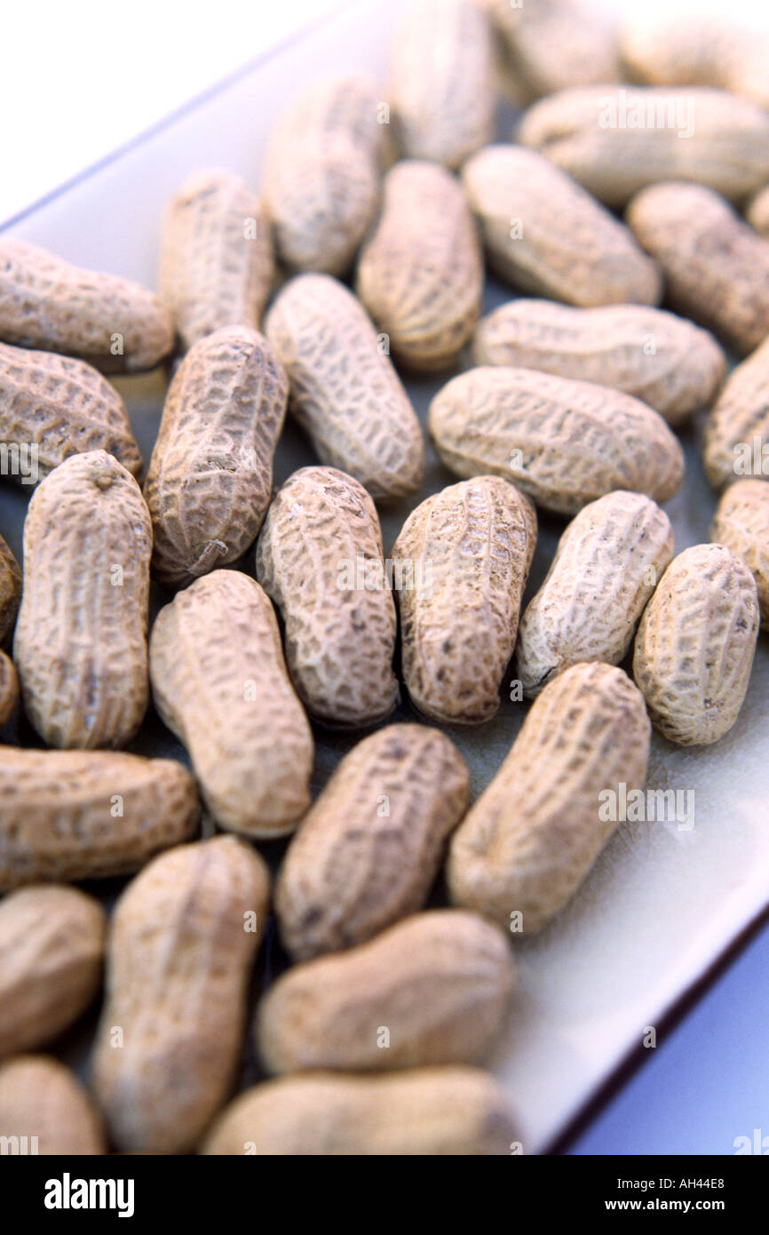 Peanut background texture on a long plate against white background ...