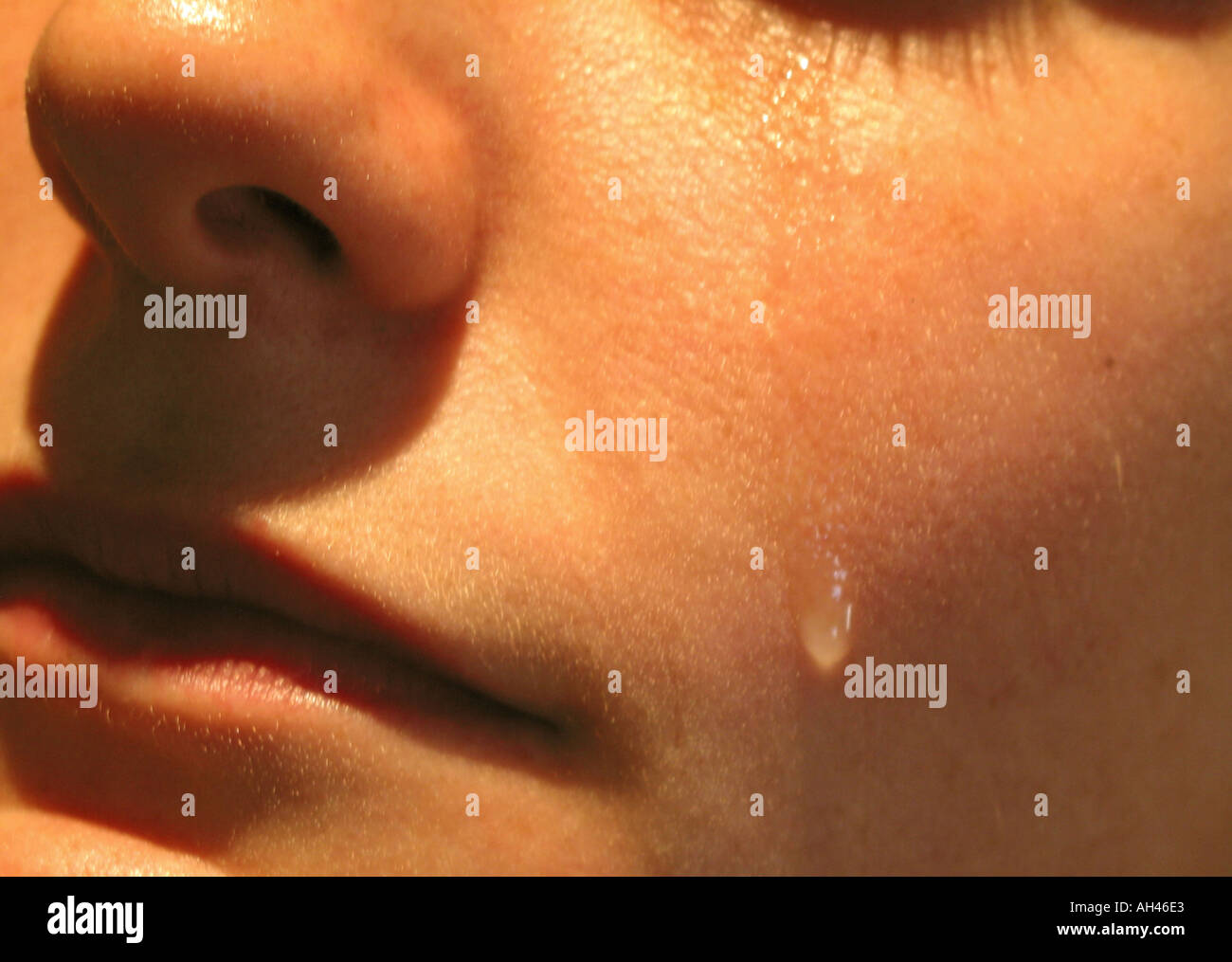 Tear running down a crying girls cheek High resolution digital camera ...