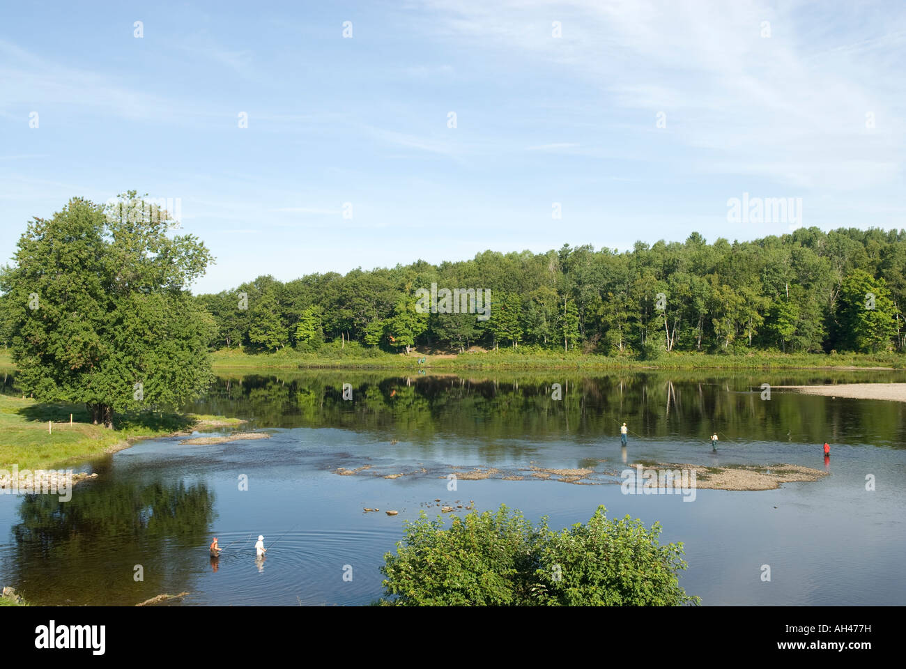Miramichi River at the Salmon Museum Doaktown with young salmon fishers ...