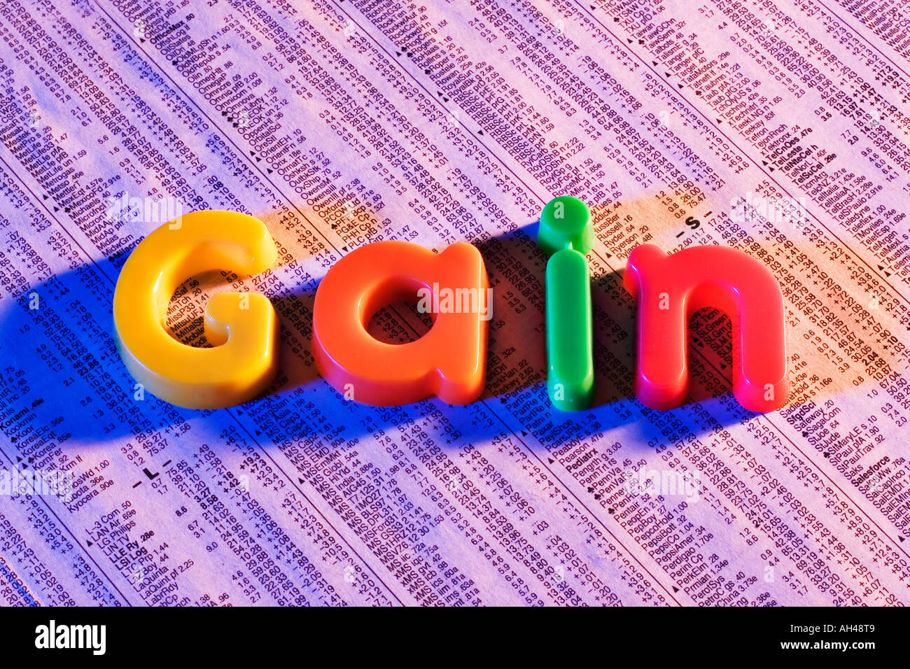 Gain Letters on stock report Stock Photo - Alamy