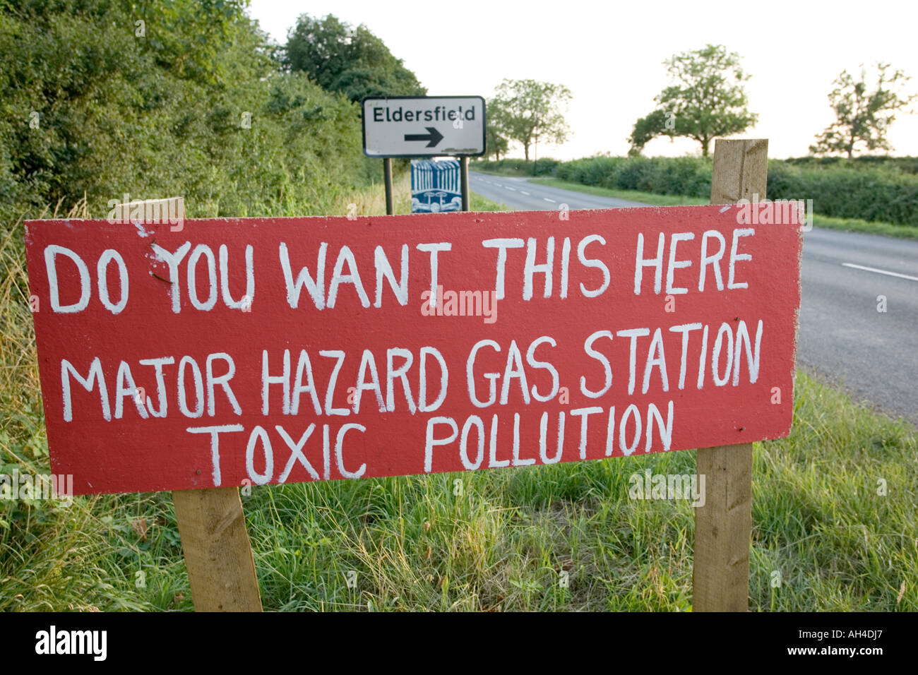 Red protest sign against proposed gas storage PRI on roadside Corse ...